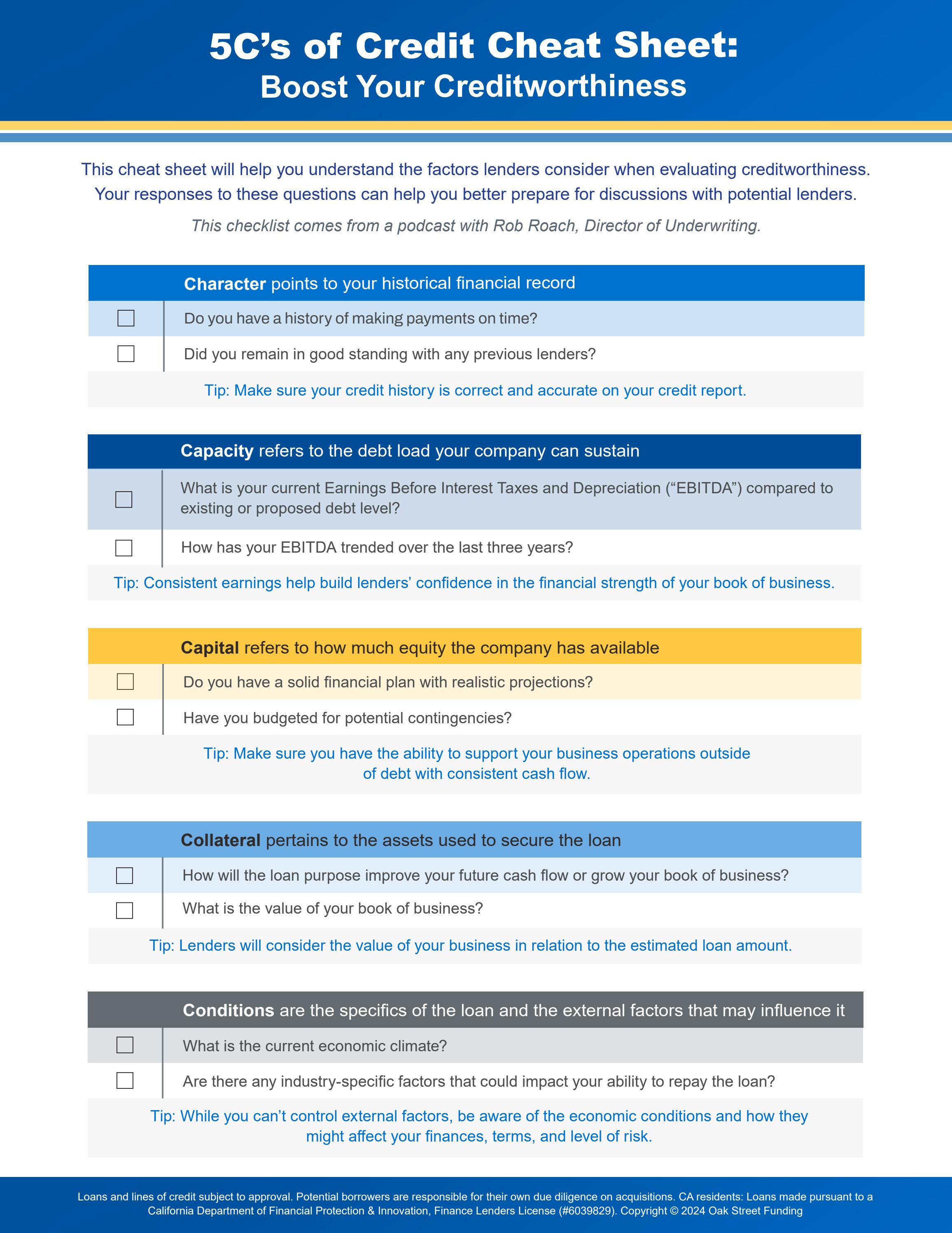 5C's of Credit Checklist - Oak Street Funding by Oak Street Funding - Issuu