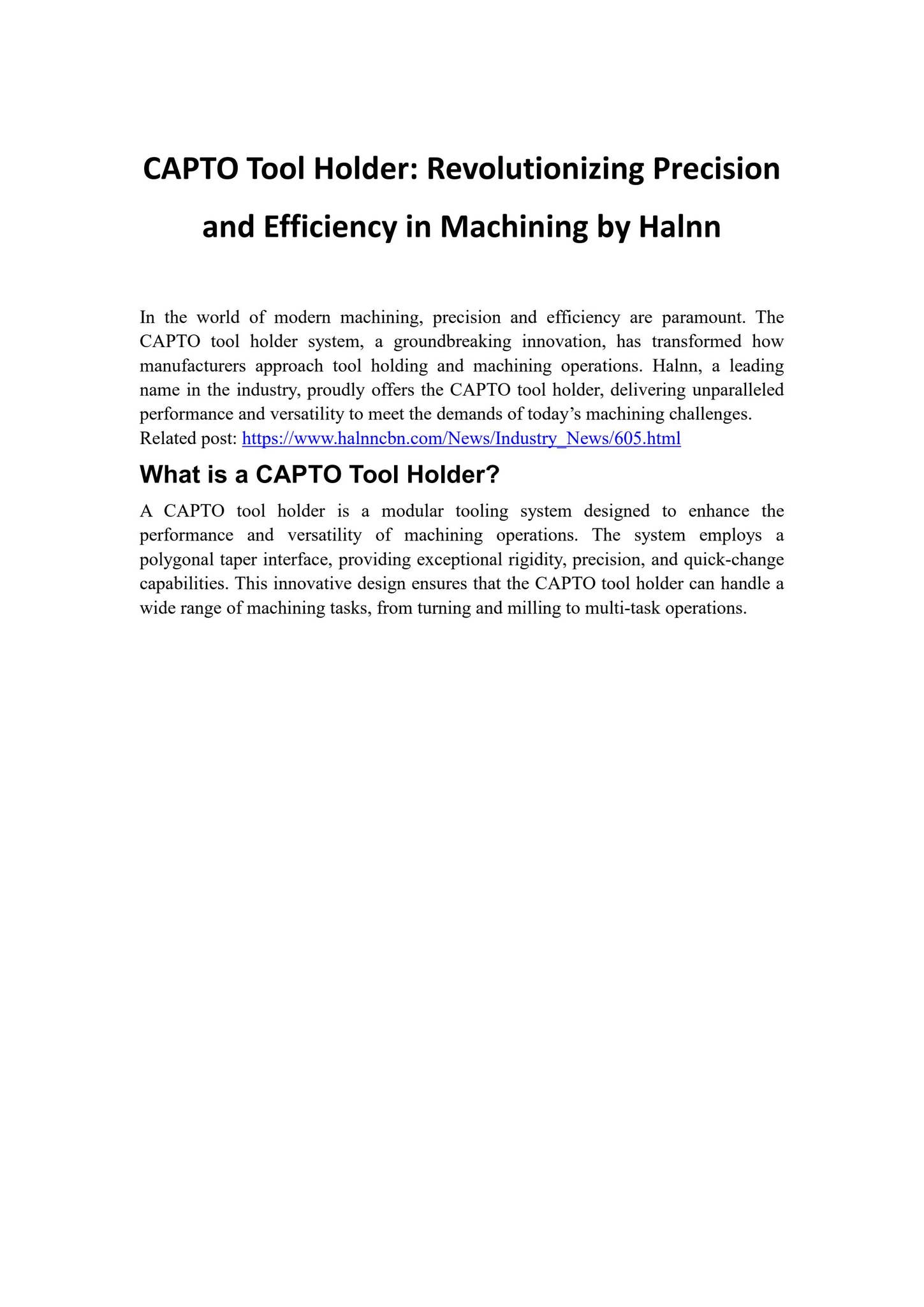 CAPTO Tool Holder: Revolutionizing Precision and Efficiency in ...