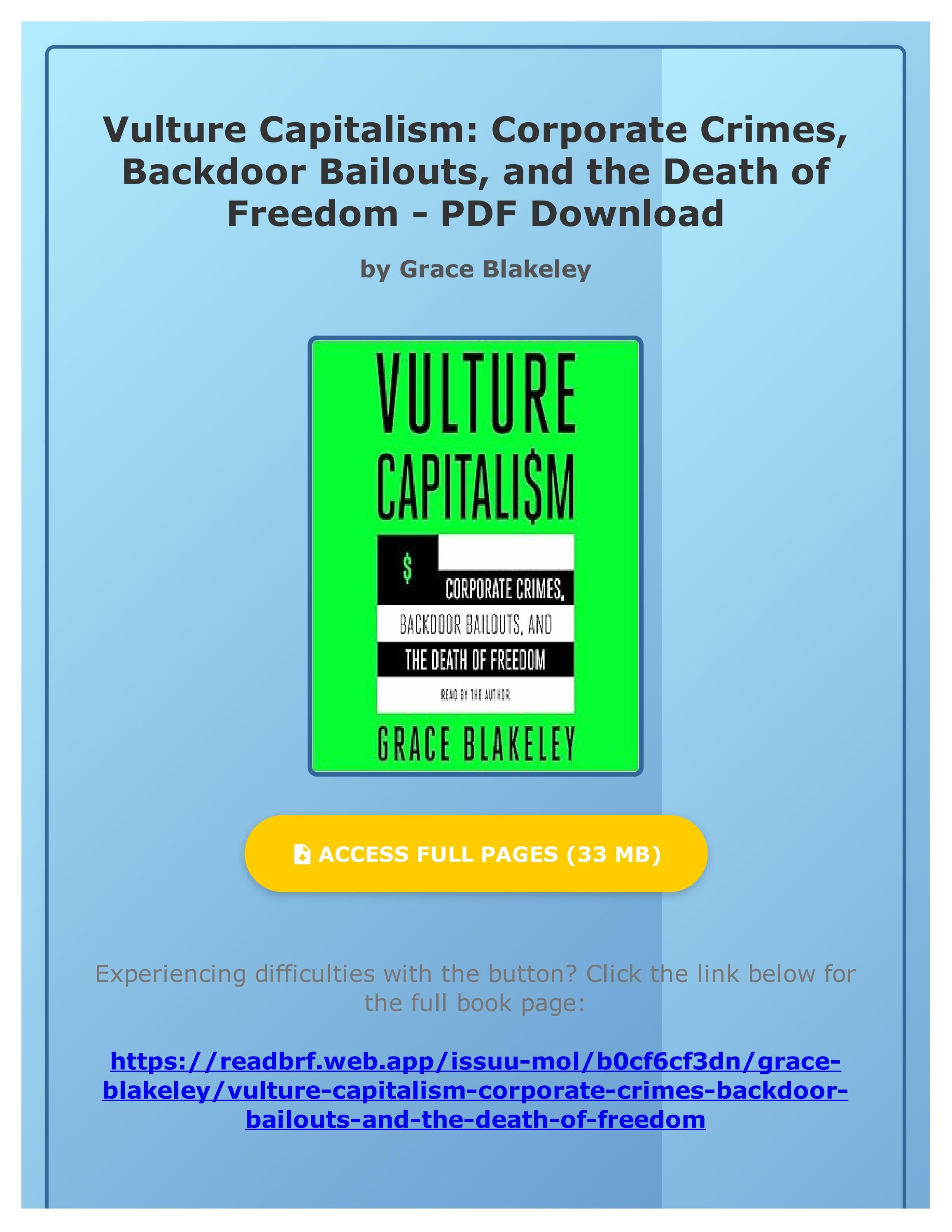 (Free PDF) Vulture Capitalism: Corporate Crimes, Backdoor by ... (Free PDF) Vulture Capitalism: Corporate Crimes, Backdoor by ...