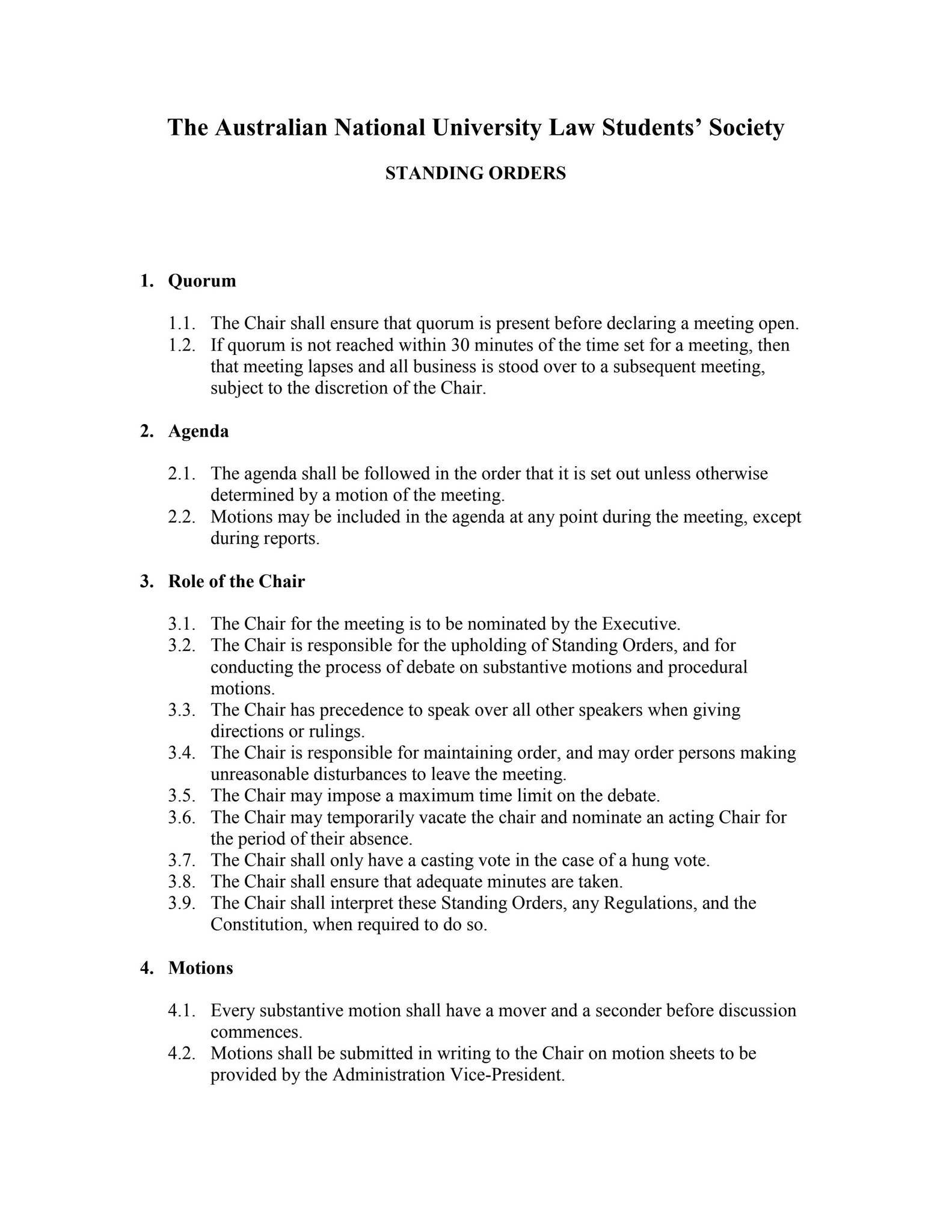 ANU LSS Standing Orders by ANU Law Students' Society - Issuu