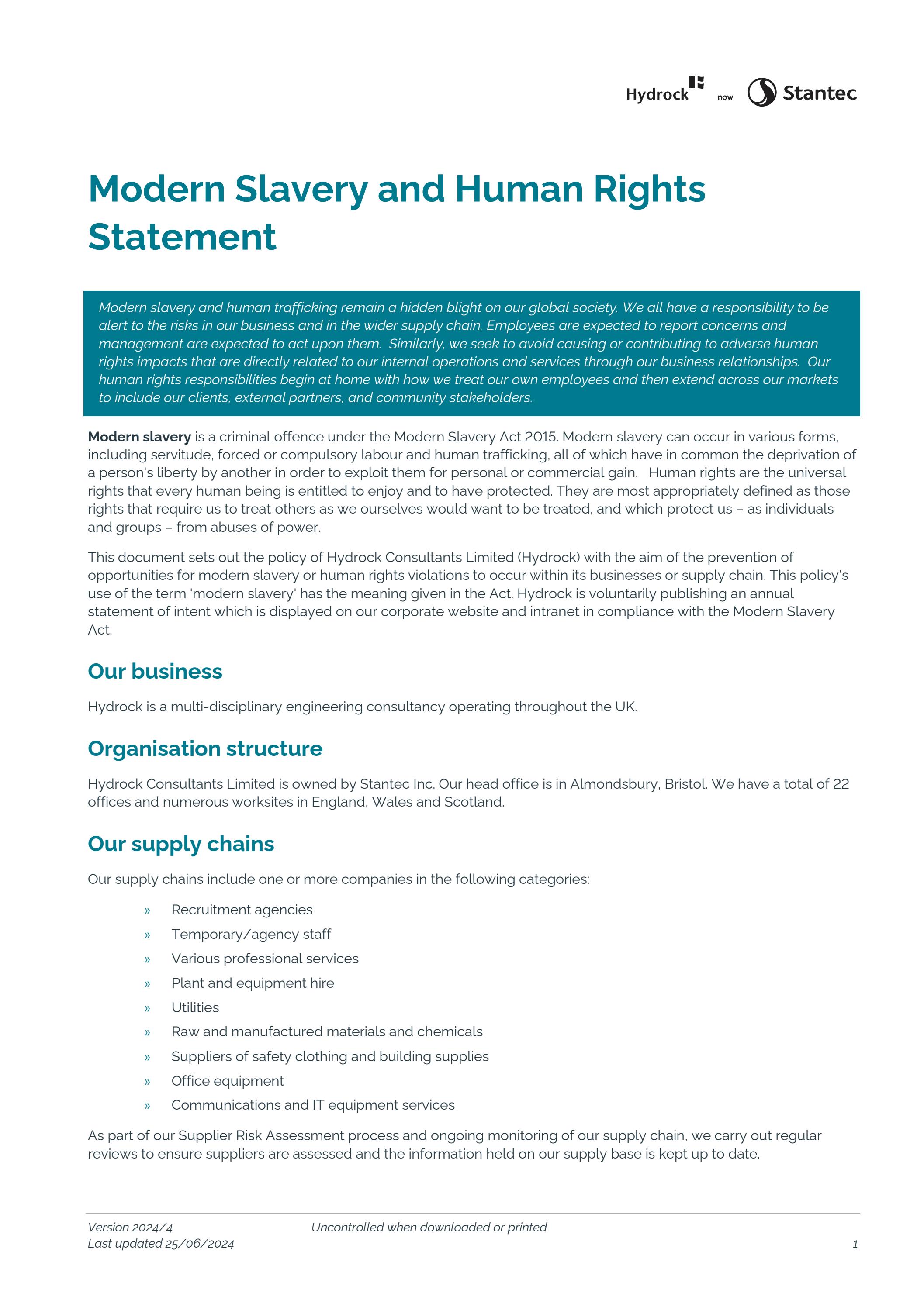 Modern Slavery and Human Rights Statement by Hydrock - Issuu