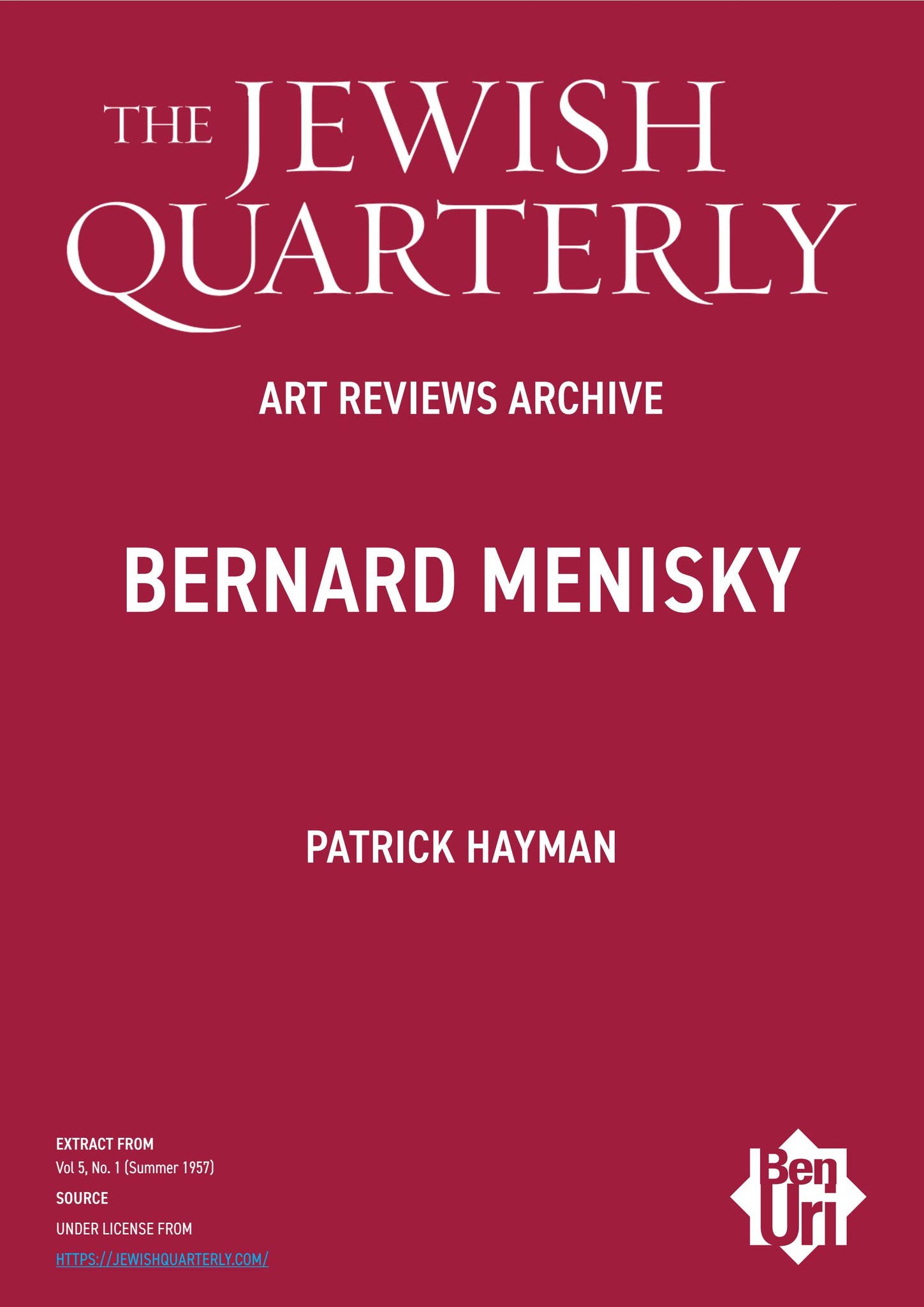 Summer 1957 - Bernard Menisky by Patrick Hayman by Ben Uri Research ...