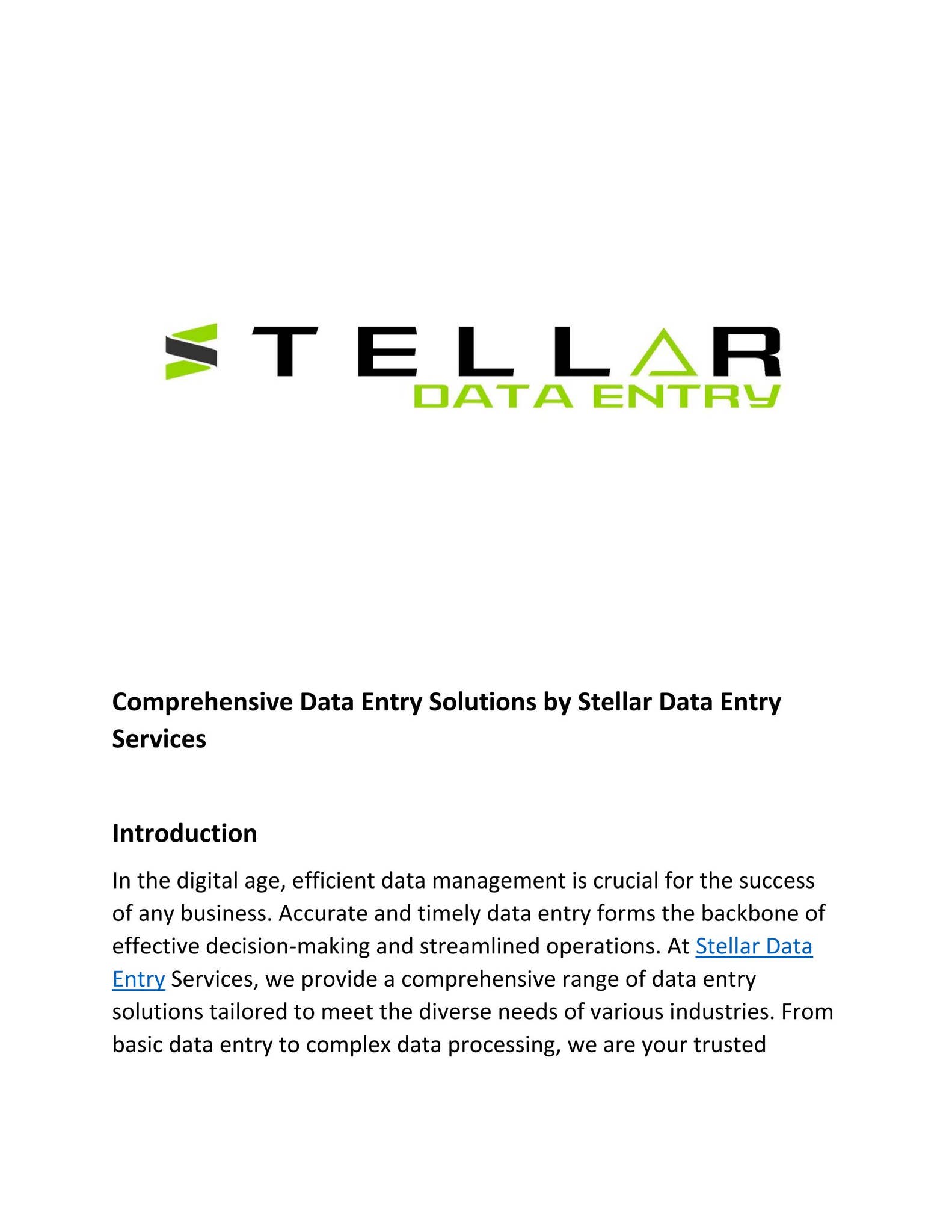 Comprehensive Data Entry Solutions by Stellar Data Entry Services by StellarDataEntry - Issuu