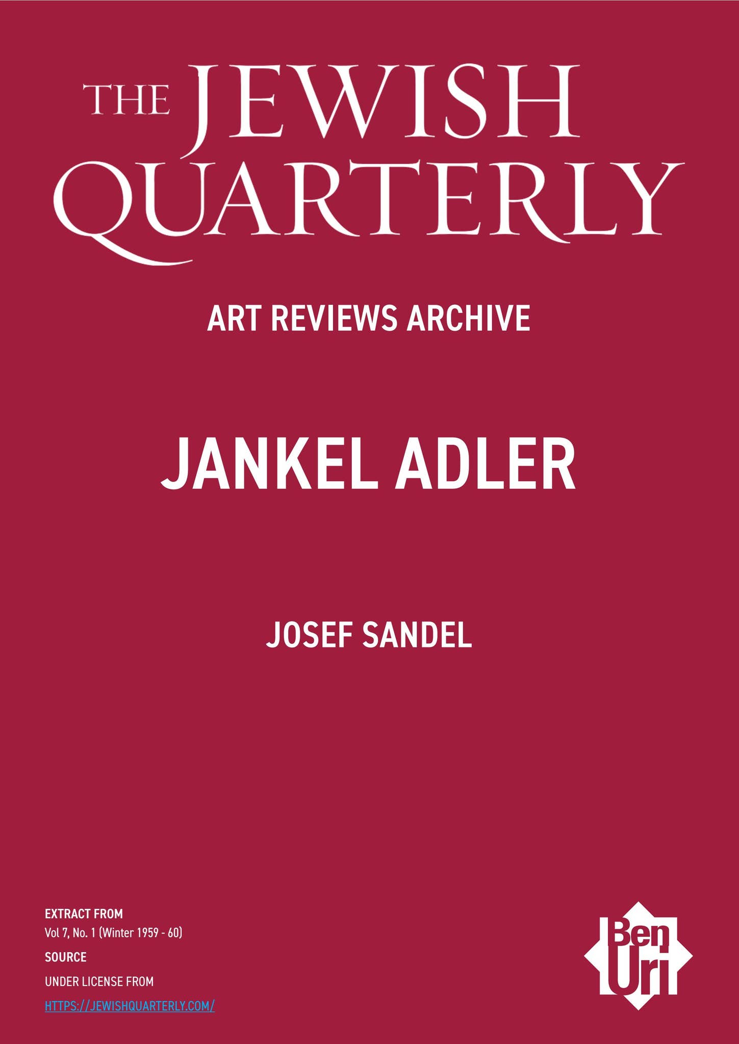 Winter 1959-60 -Jankel Adler by Josef Sandel by Ben Uri Research Unit ...