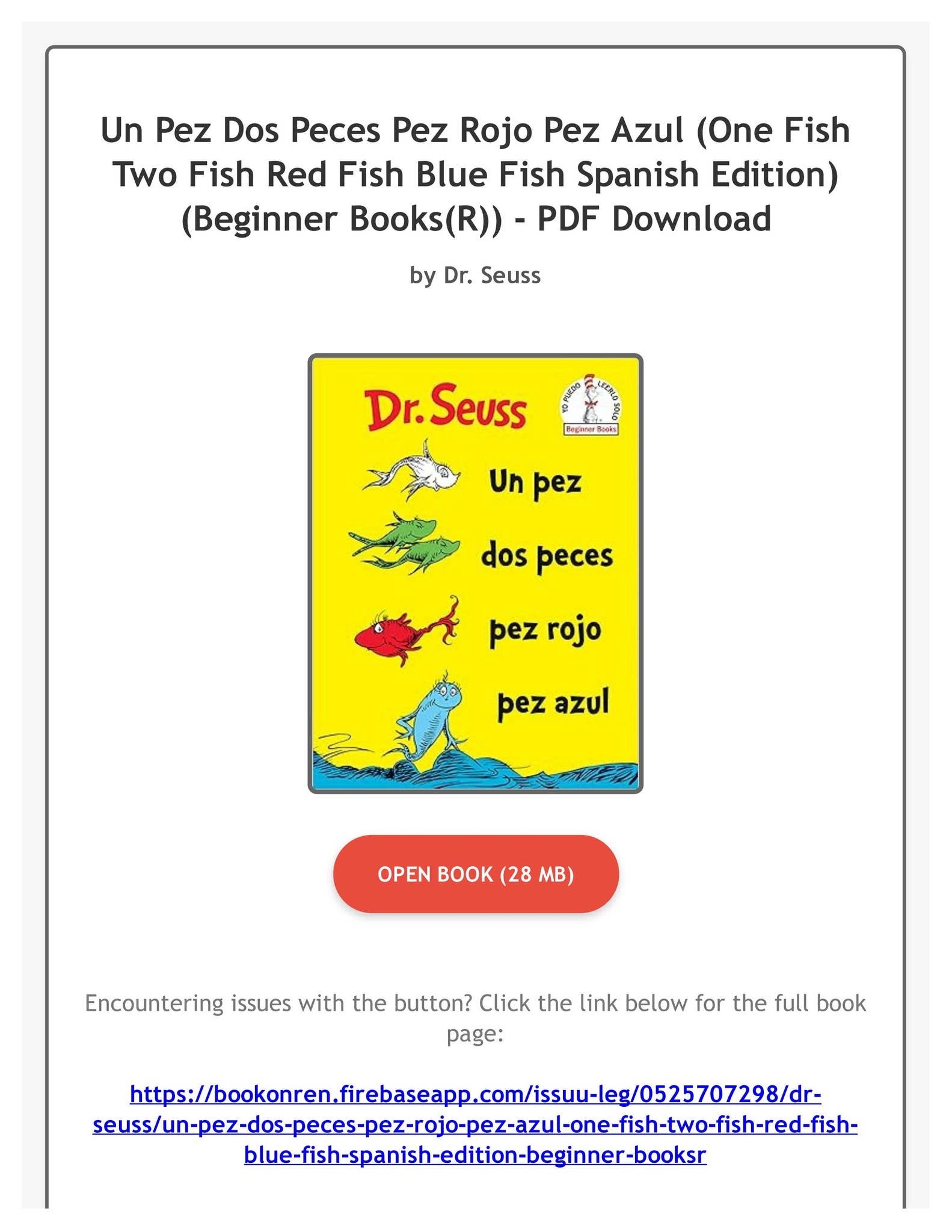 PDF Un Pez Dos Peces Pez Rojo Pez Azul (One Fish Two Fish Red Fish Blue Fish Spanish Edition ...