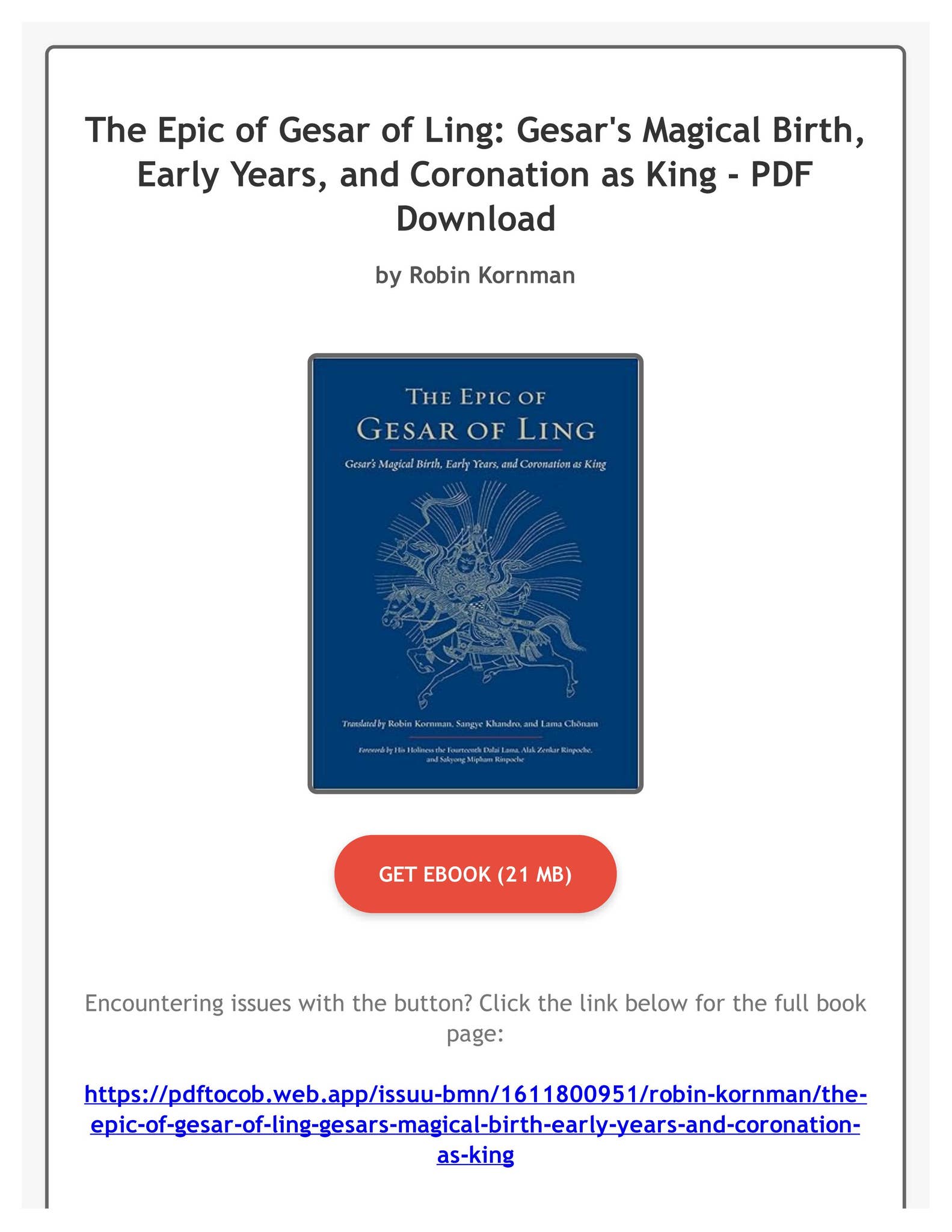[PDF] The Epic of Gesar of Ling: Gesar's Magical Birth, Early Years ...