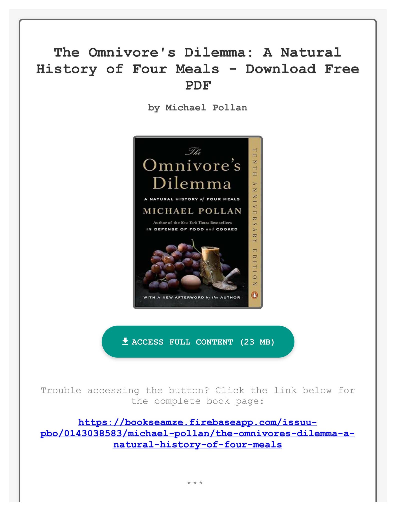 (PDF) Free The Omnivore's Dilemma: A Natural History of Four Meals by ...