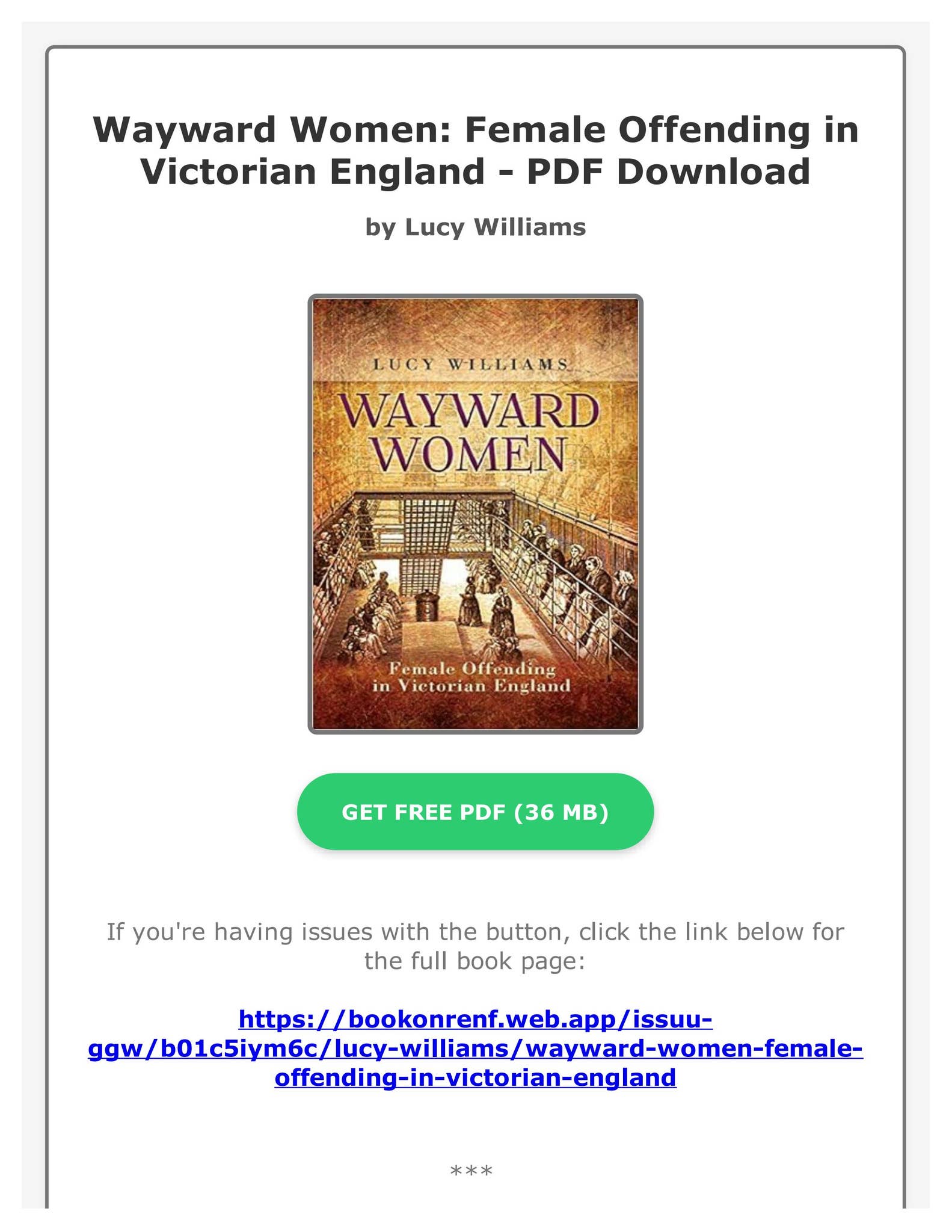 (PDF Download) Wayward Women: Female Offending in Victorian England by ...
