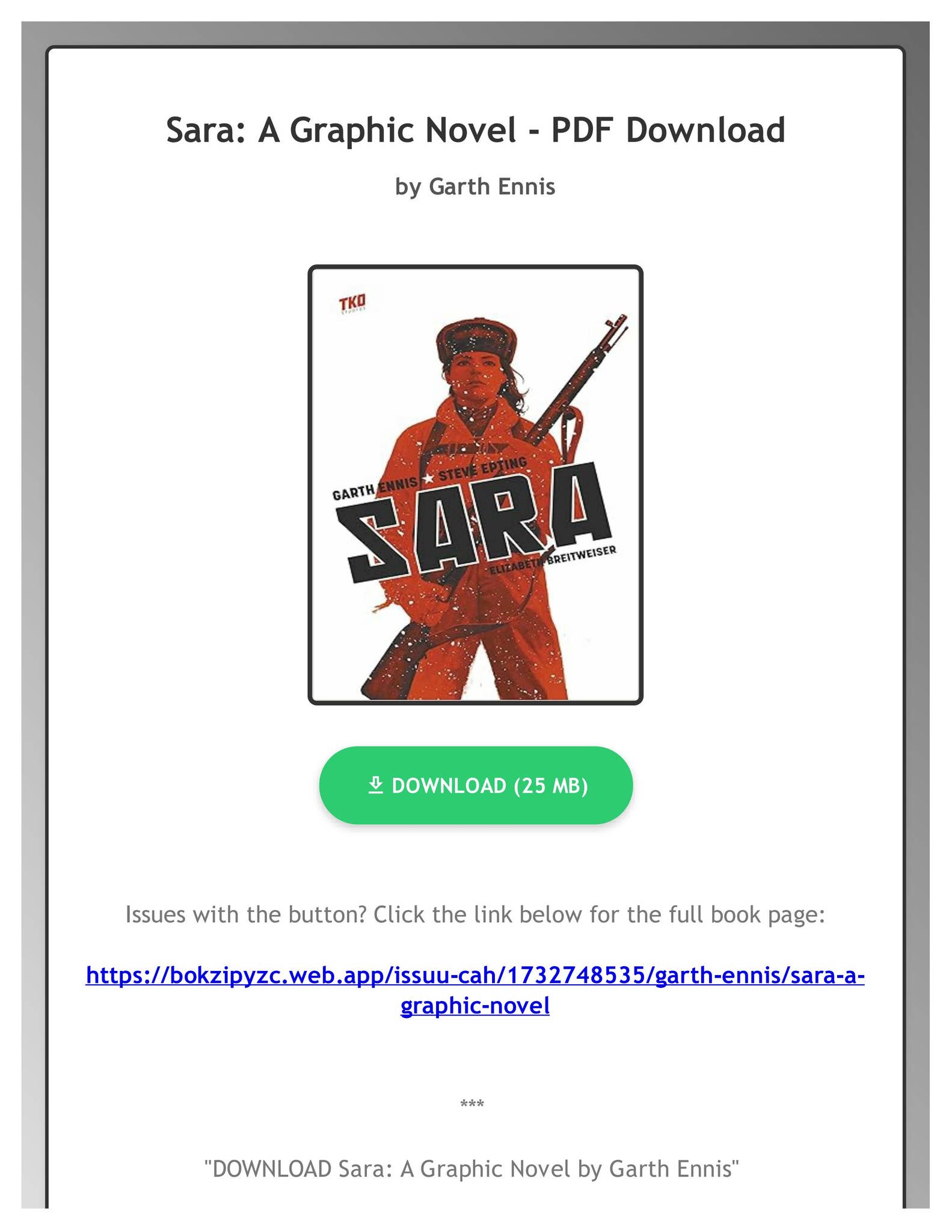 DOWNLOAD Sara: A Graphic Novel by Garth Ennis by LianaCronajc - Issuu