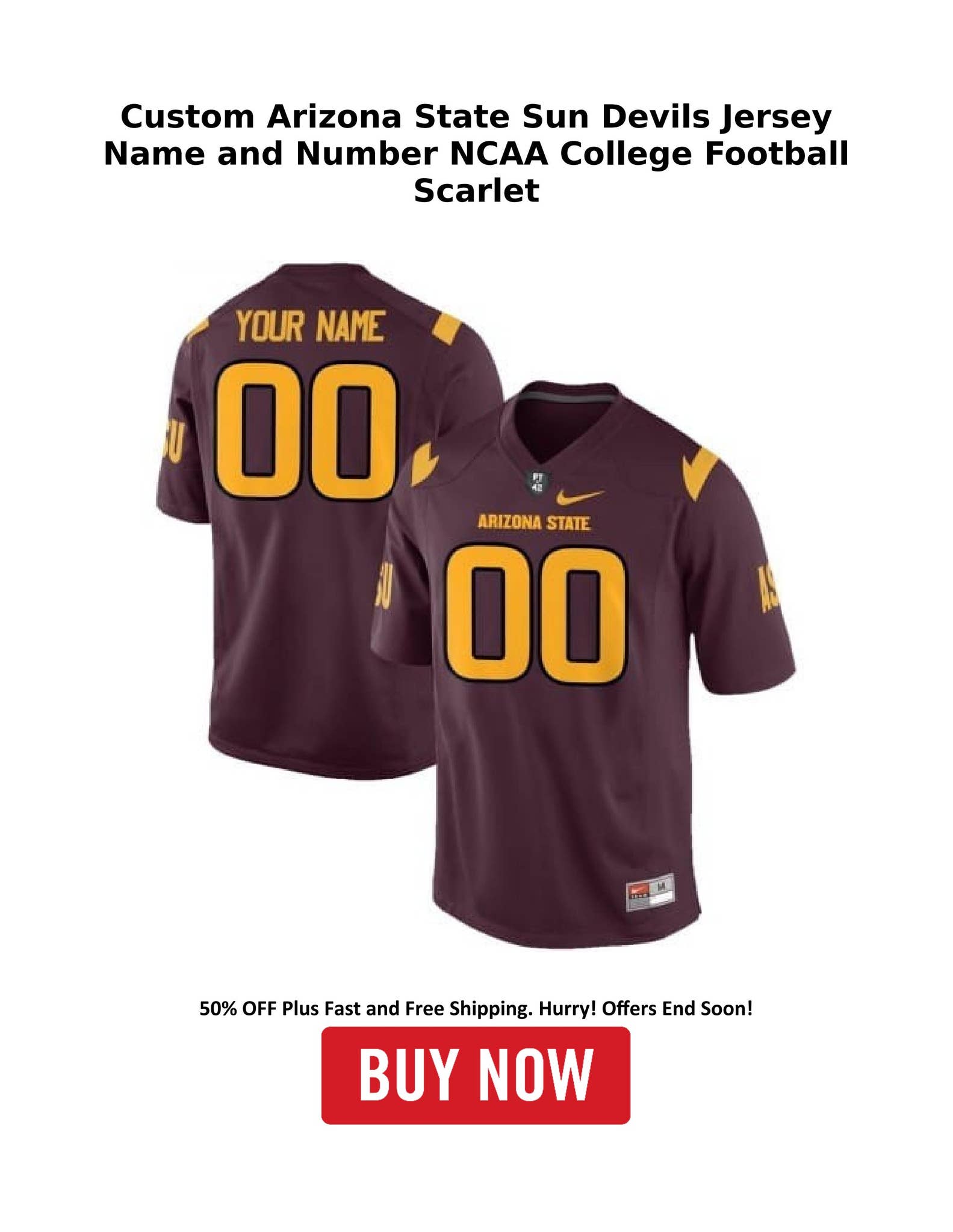 Custom Arizona State Sun Devils Jersey Name and Number NCAA College ...