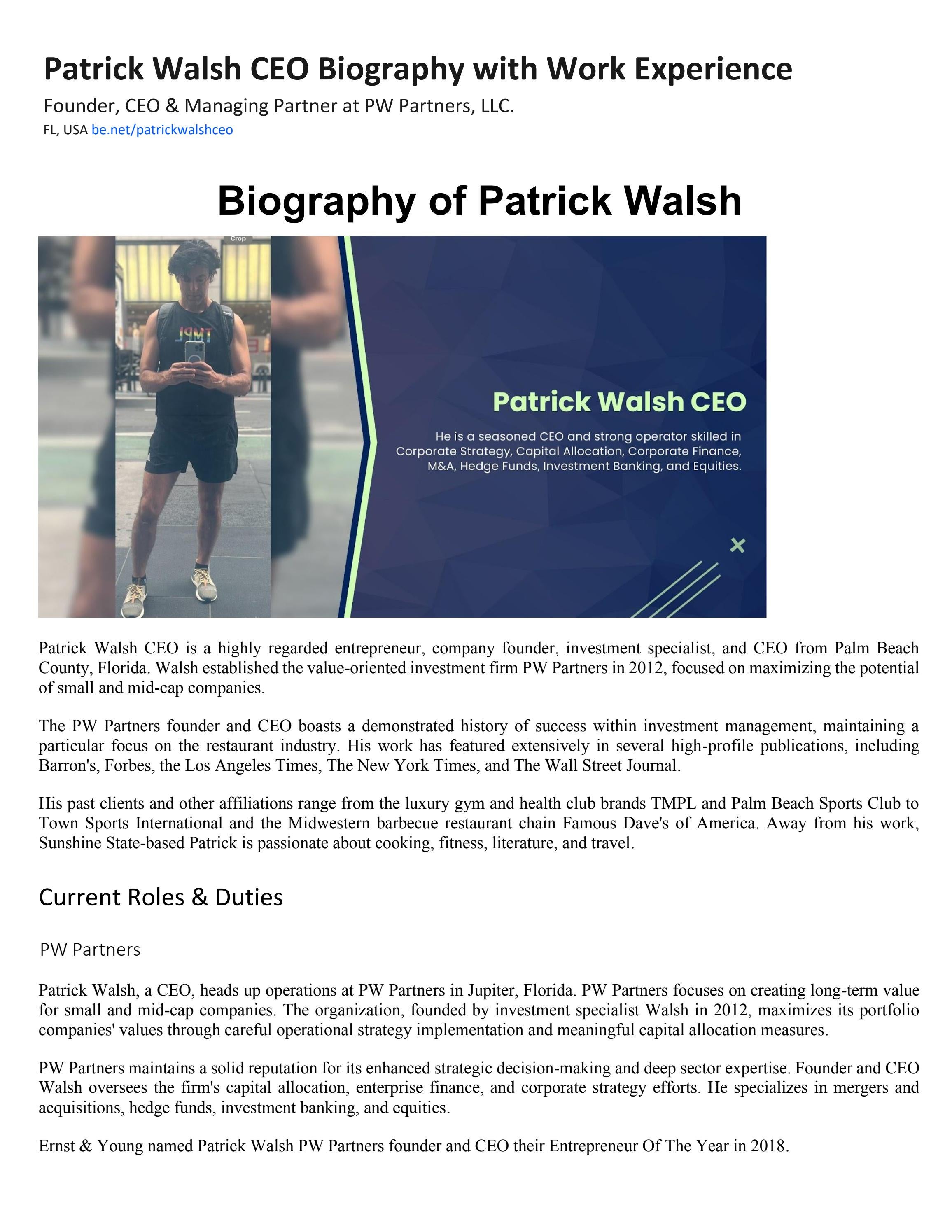 Patrick Walsh CEO Biography with Work Experience by Patrick Walsh CEO - Issuu
