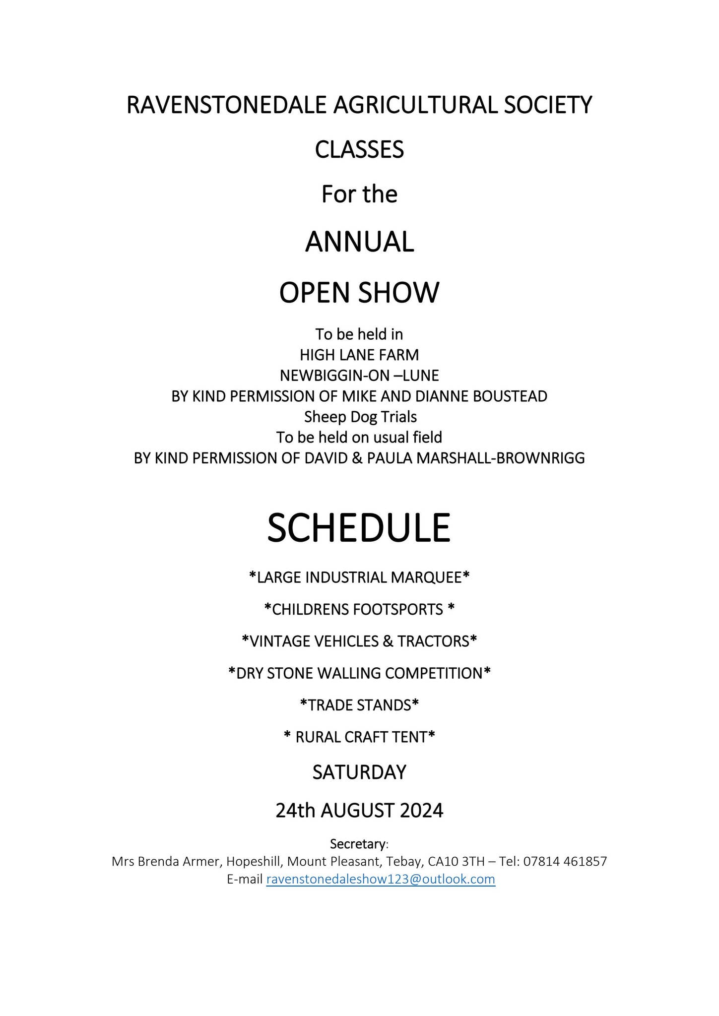 2024 Ravenstonedale Show Schedule by ravenstonedale - Issuu