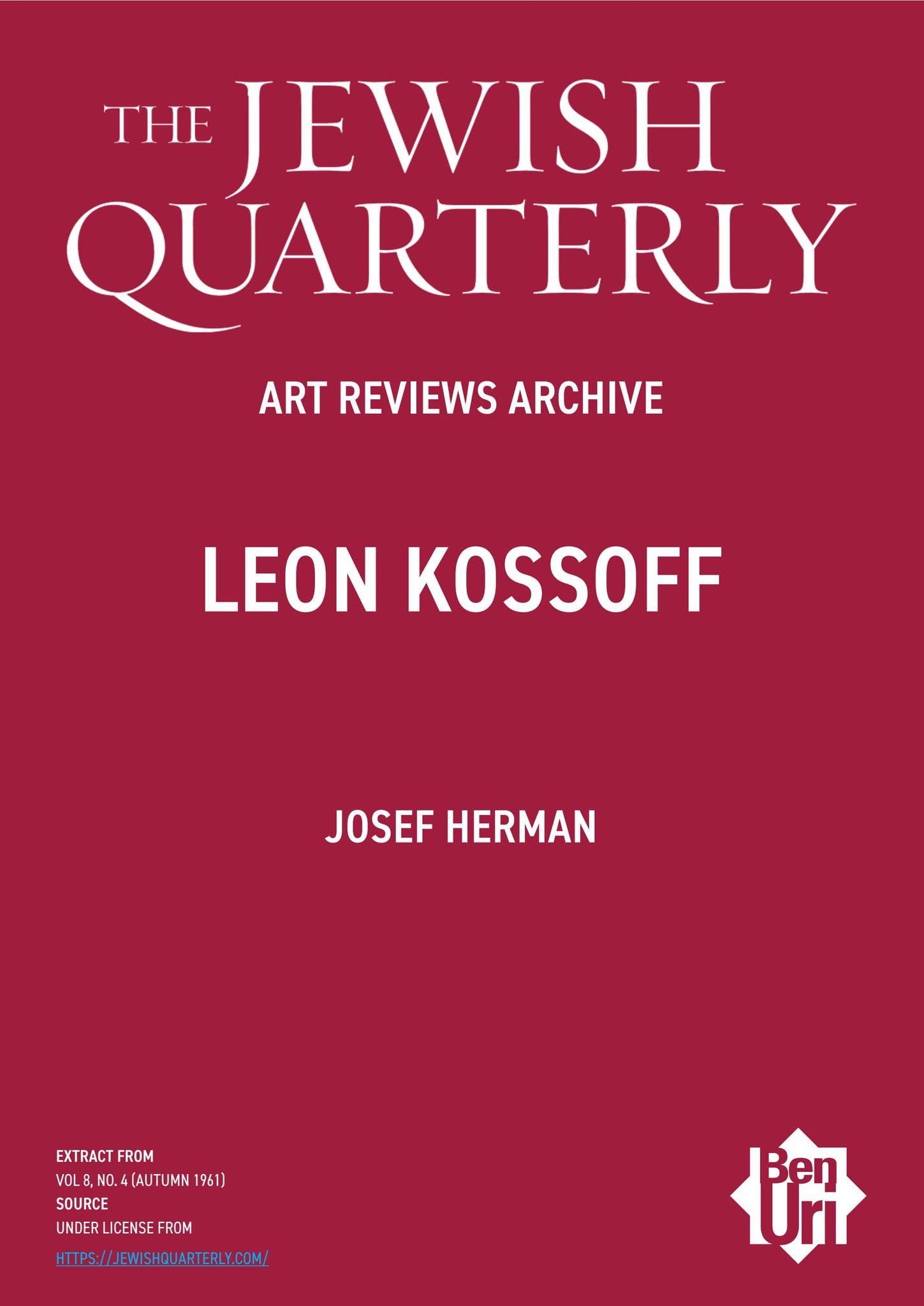 Autumn 1961: Leon Kossof by Josef Herman by Ben Uri Research Unit - Issuu