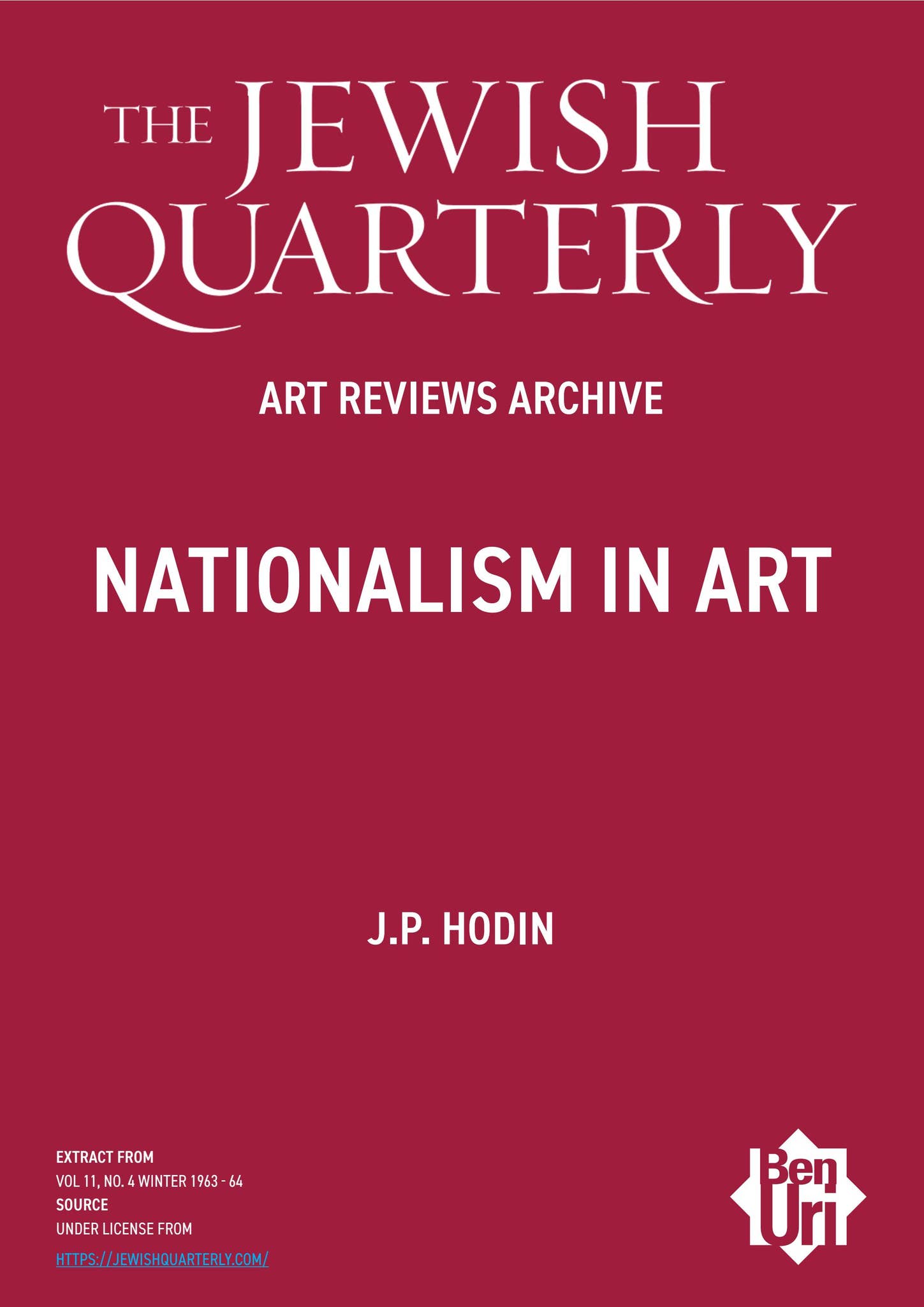 Winter 1963-64: Nationalism in Art by J.P. Hodin by Ben Uri Research ...
