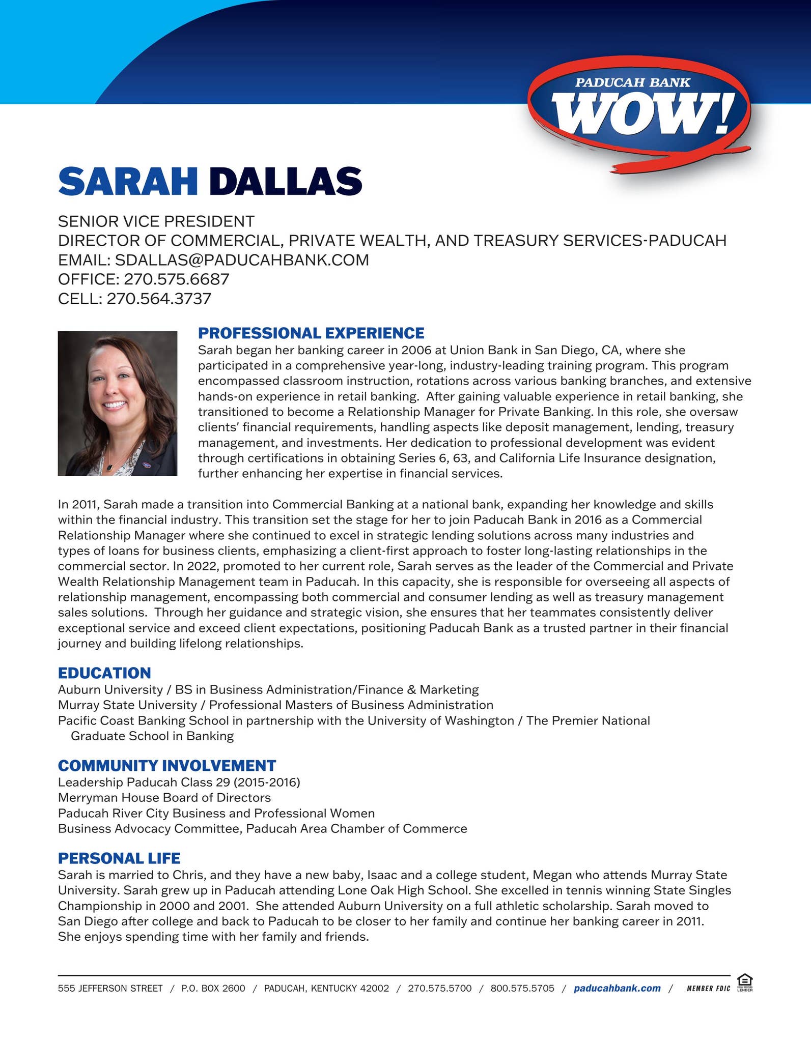 Sarah Dallas - Bio Sheet by PaducahBank - Issuu