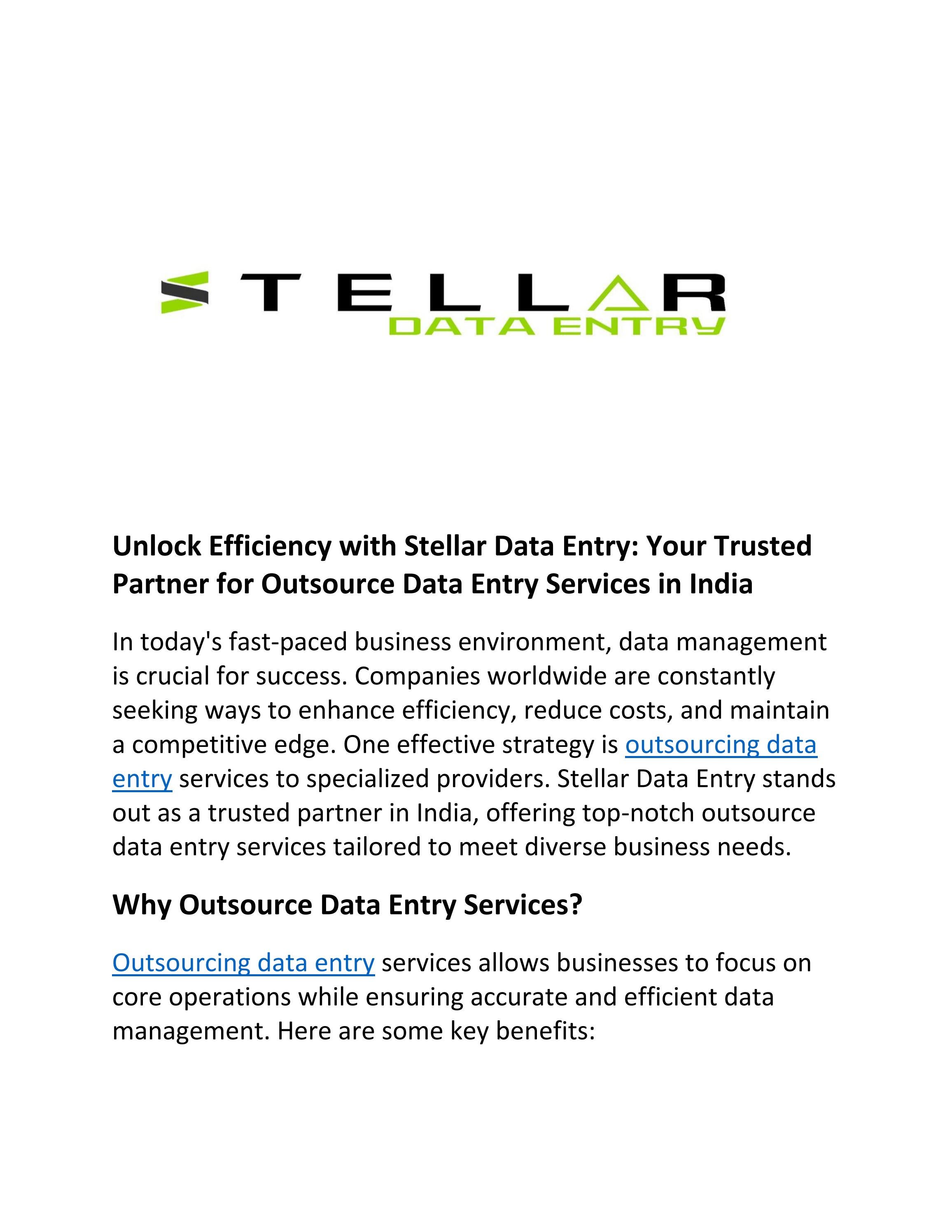 Unlock Efficiency with Stellar Data Entry: Your Trusted Partner for Outsource Data Entry ...