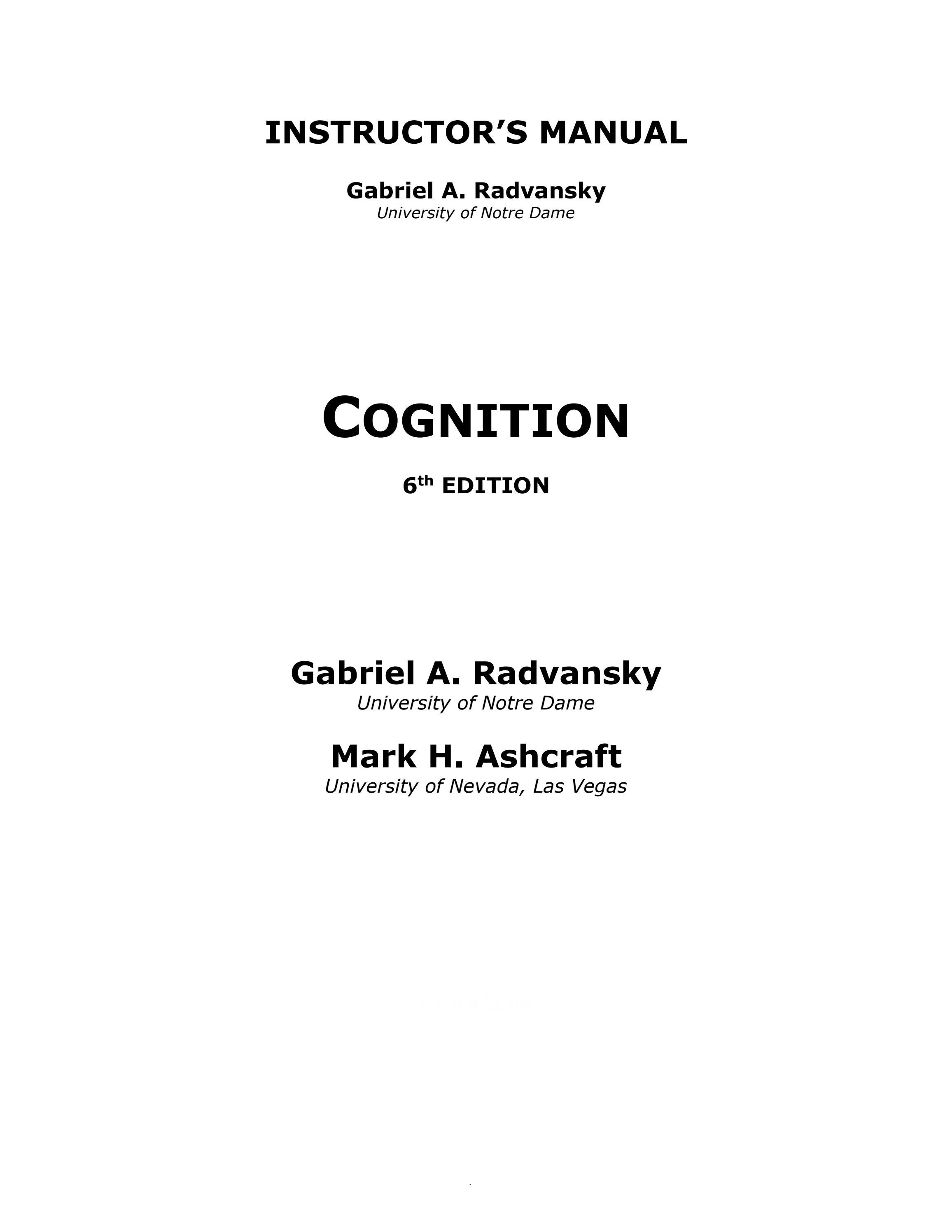 Cognition, 6E Gabriel A Radvansky Solution Manual by AceTestBanks.com ...