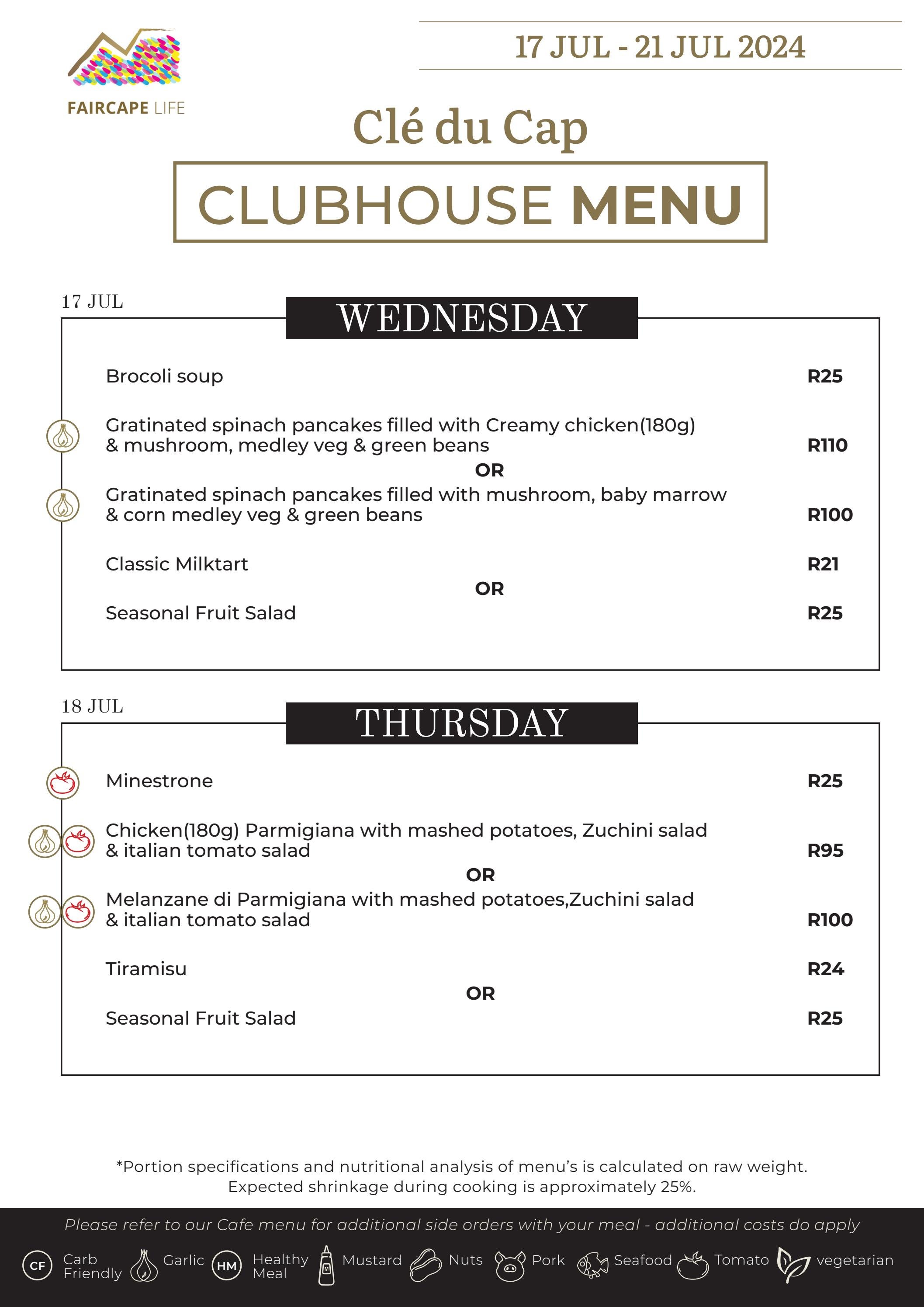 Clubhouse Menus | Clé du Cap | July / August by Faircape-Group - Issuu