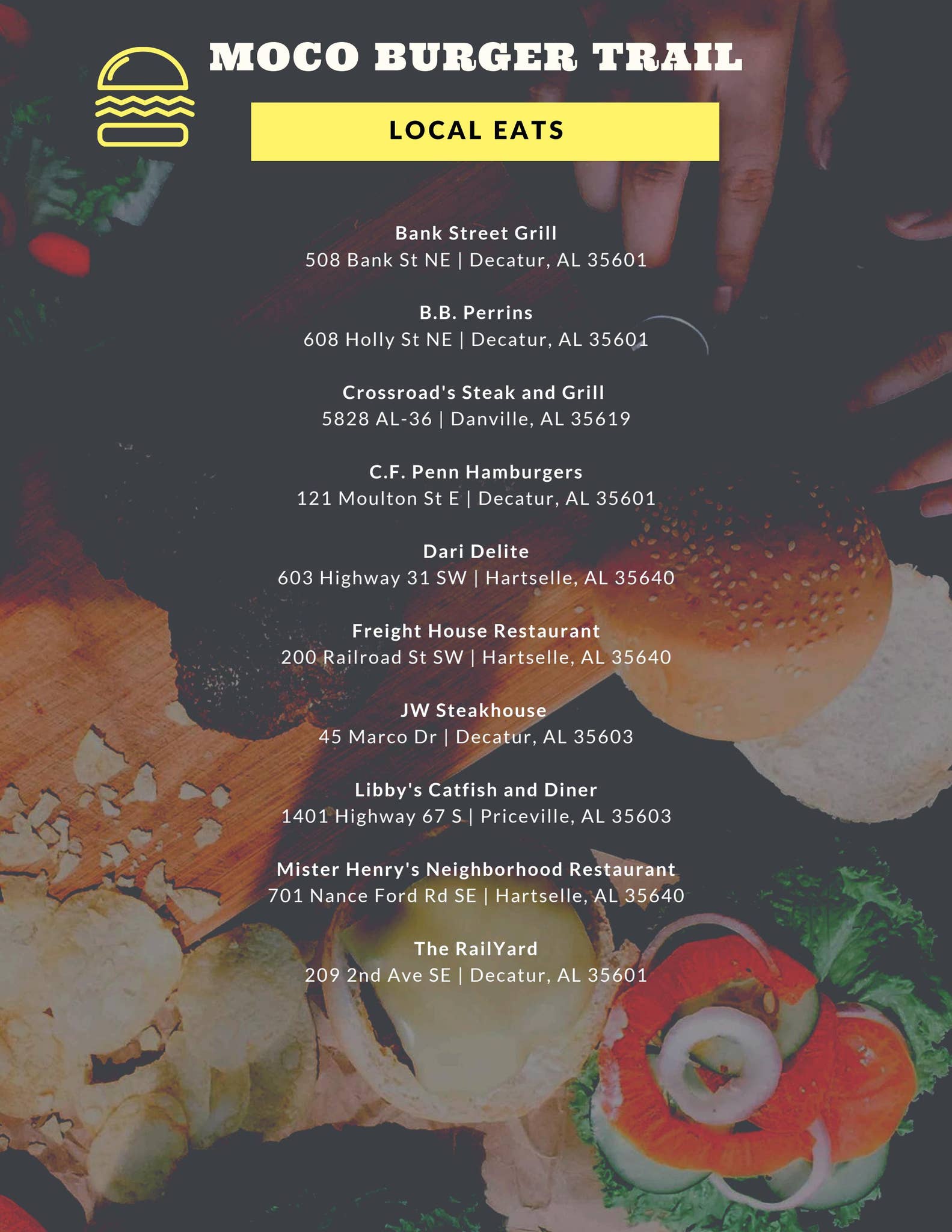 MoCo Burger Trail by VisitDecaturAL - Issuu