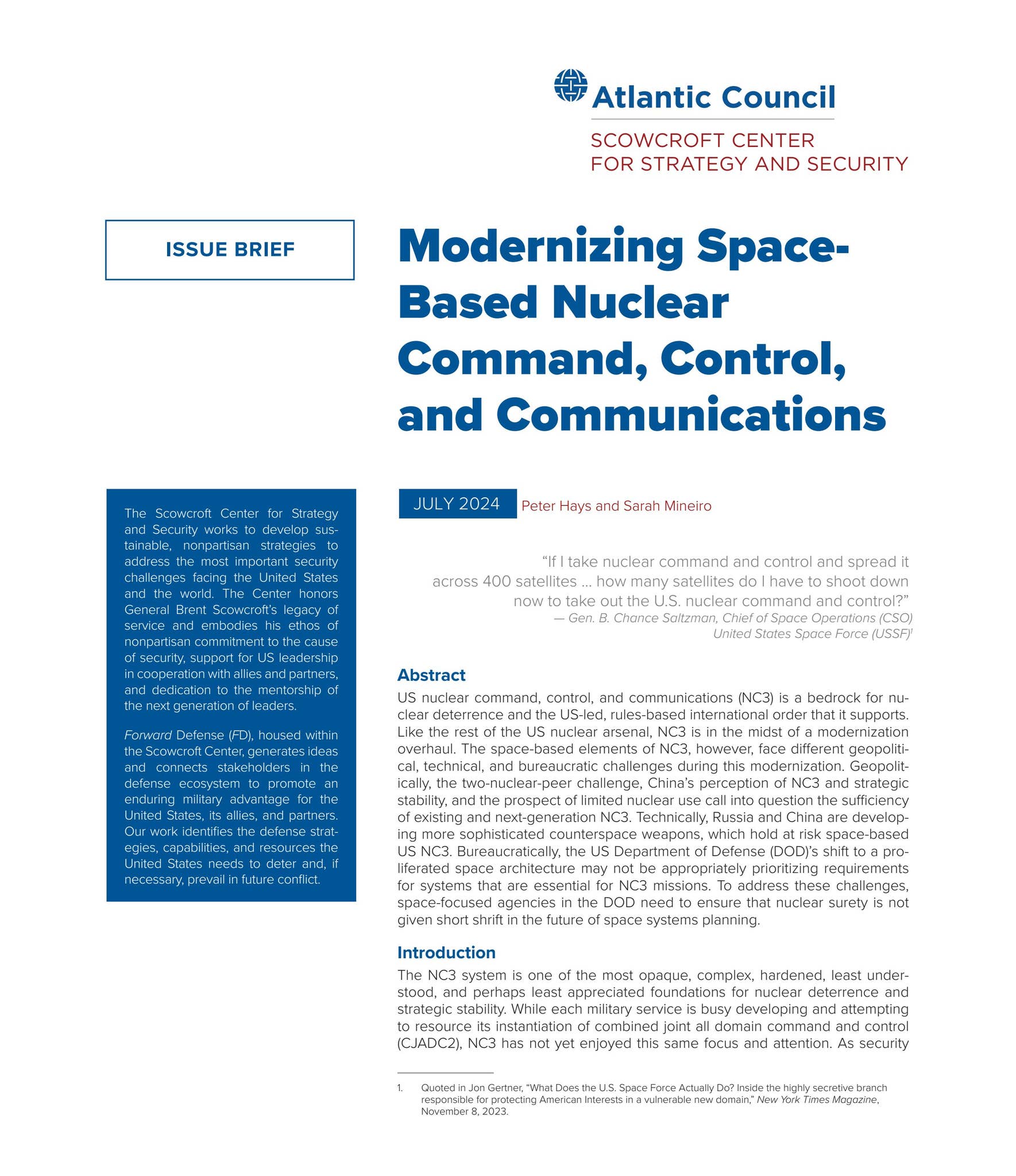 Modernizing Space-Based Nuclear Command, Control, and Communications by ...