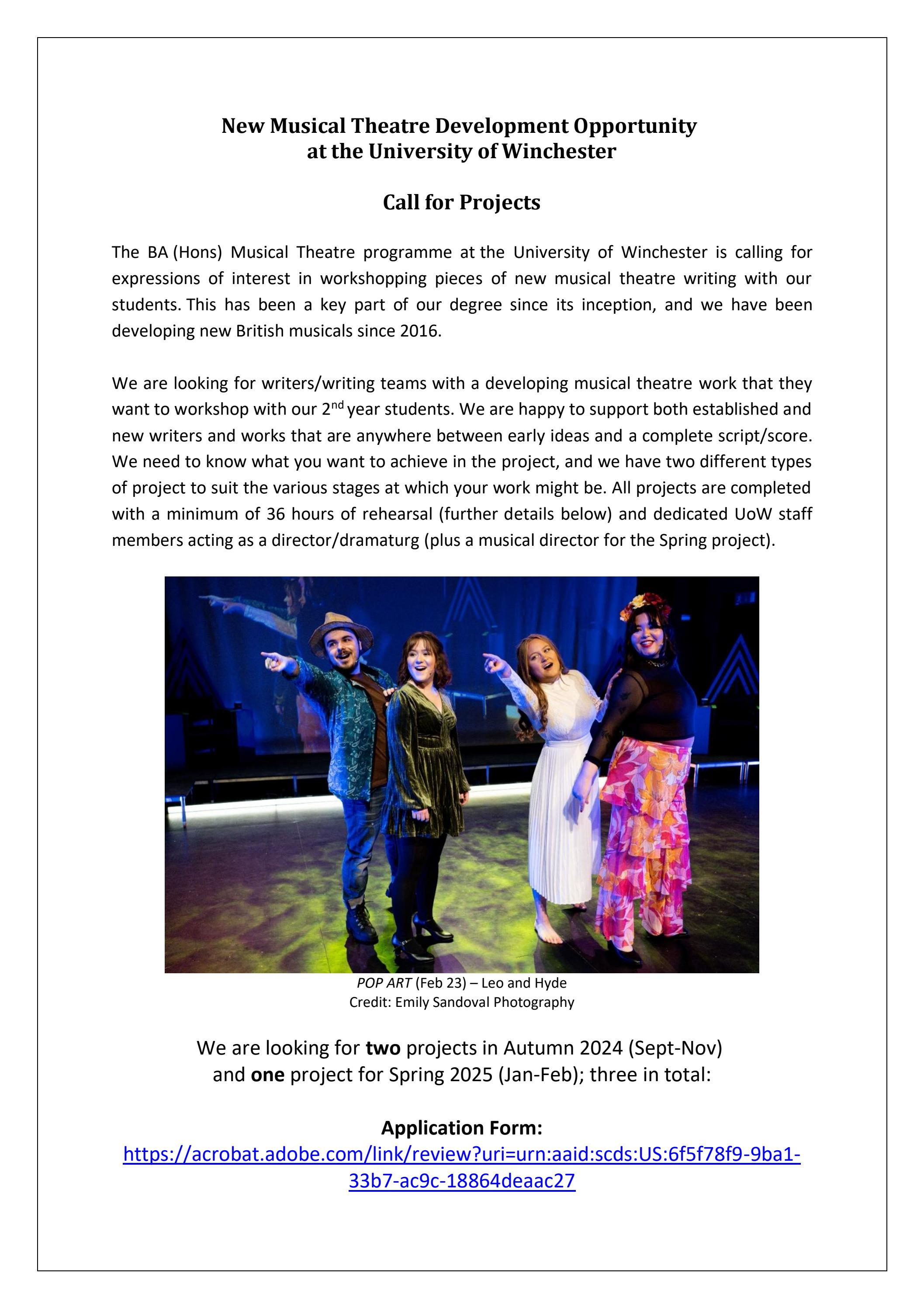 New Musical Theatre Development Opportunity by University of Winchester ...