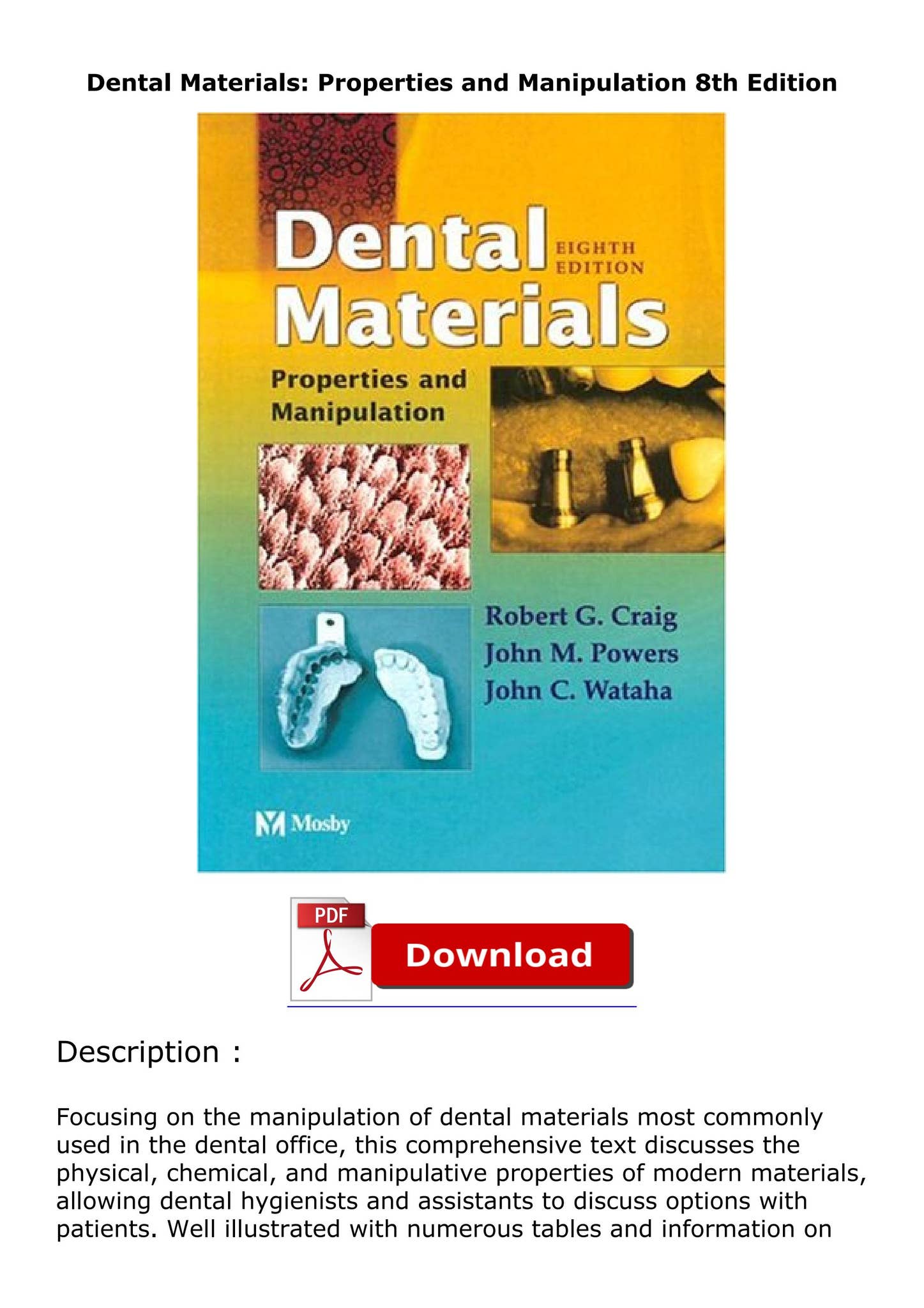 Download (PDF) Dental Materials: Properties and Manipulation 8th ...