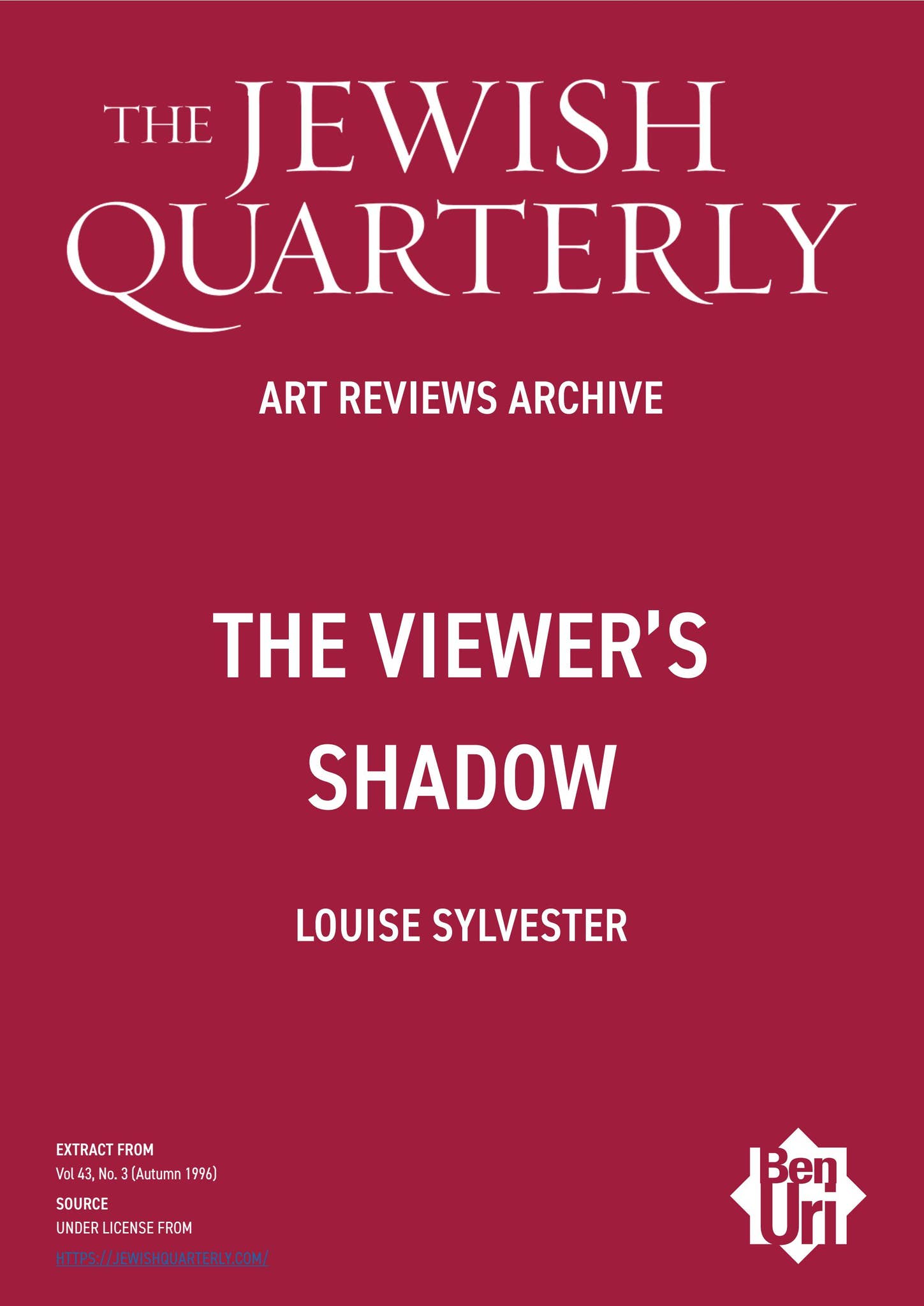 Autumn 1996: The Viewer’s Shadow by Louise Sylvester by Ben Uri ...