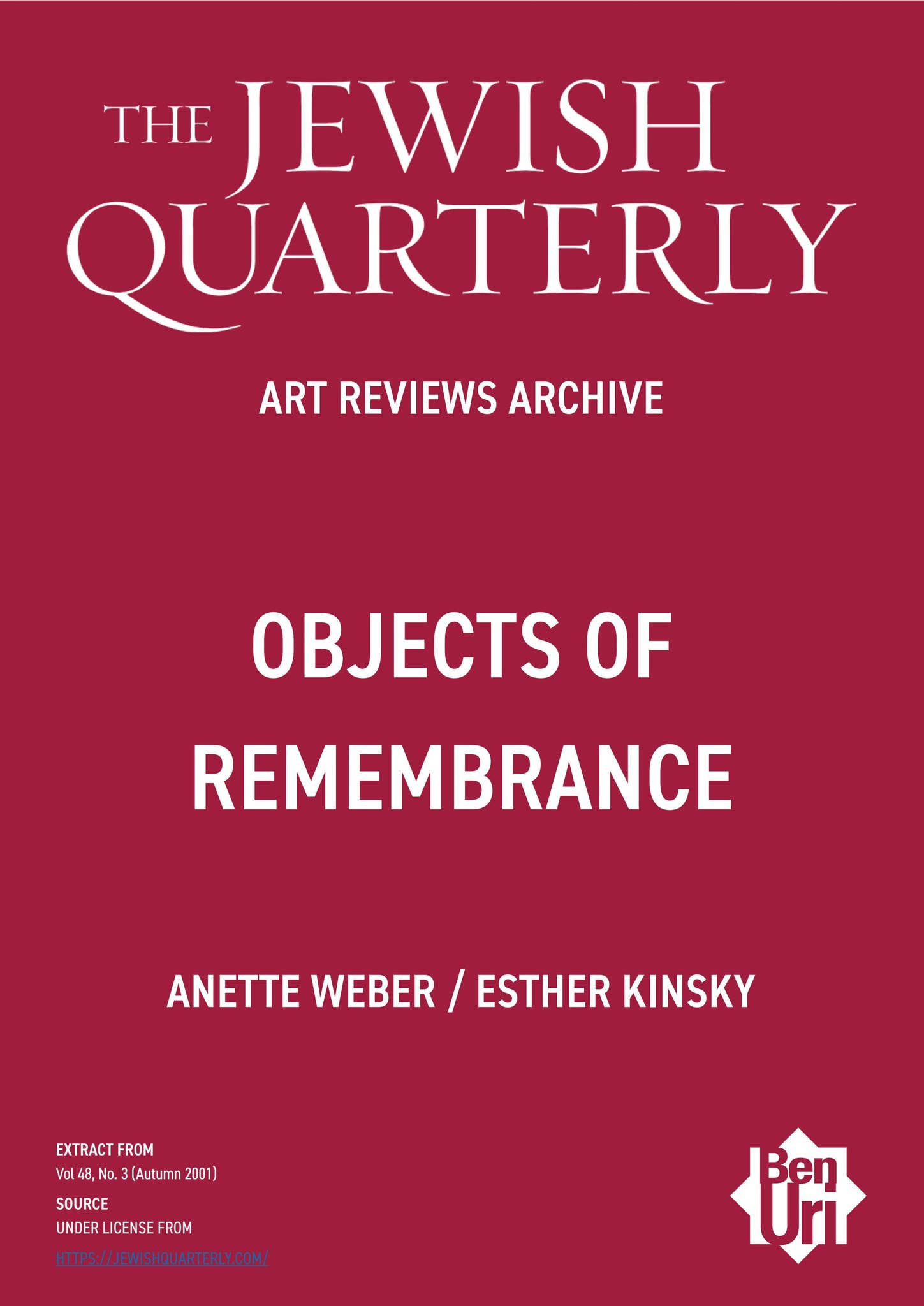 Autumn 2001: Objects of Remembrance by Anette Weber and Esther Kinsky ...