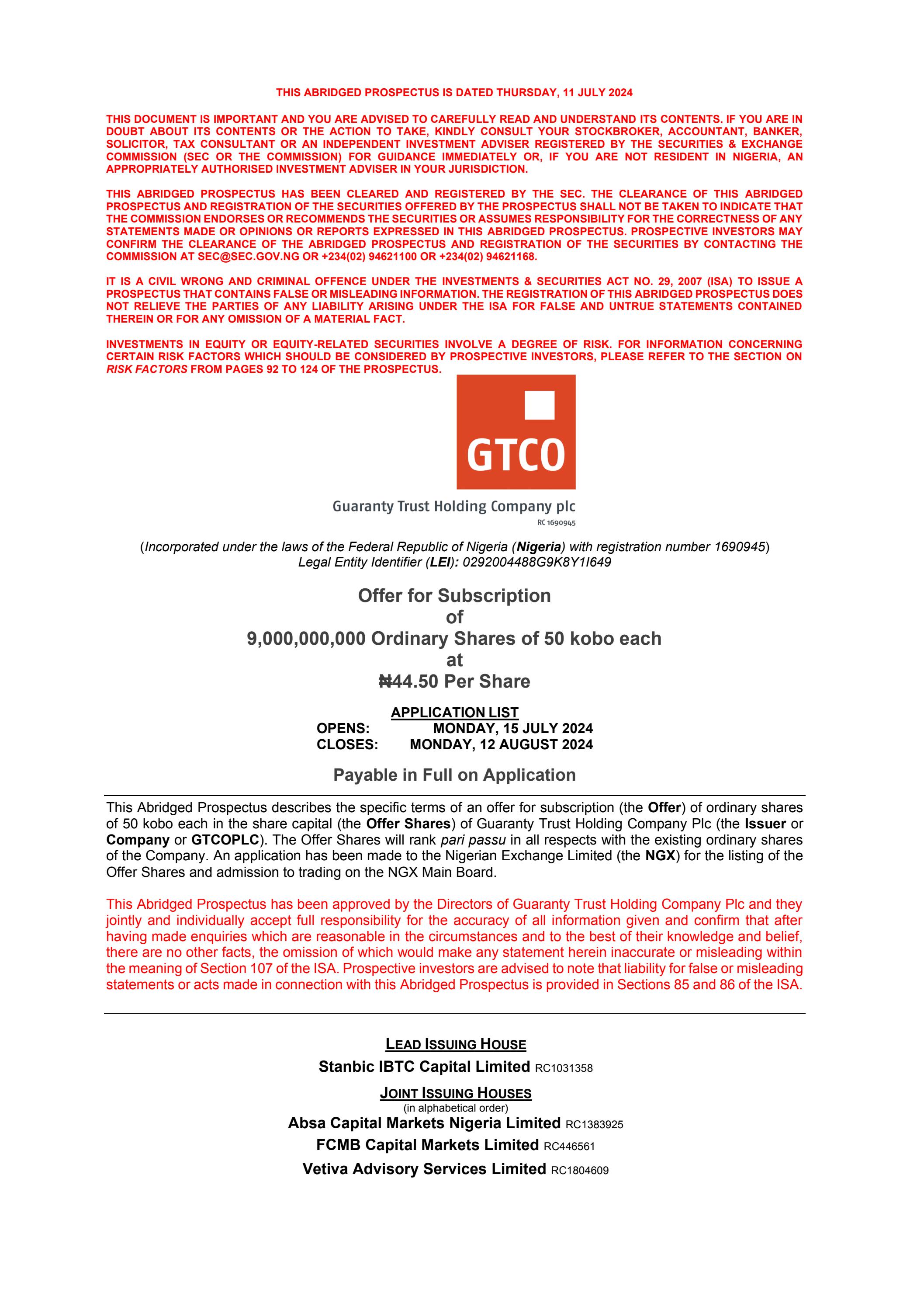 GTCO Plc Abridged Prospectus by GTCO Plc - Issuu
