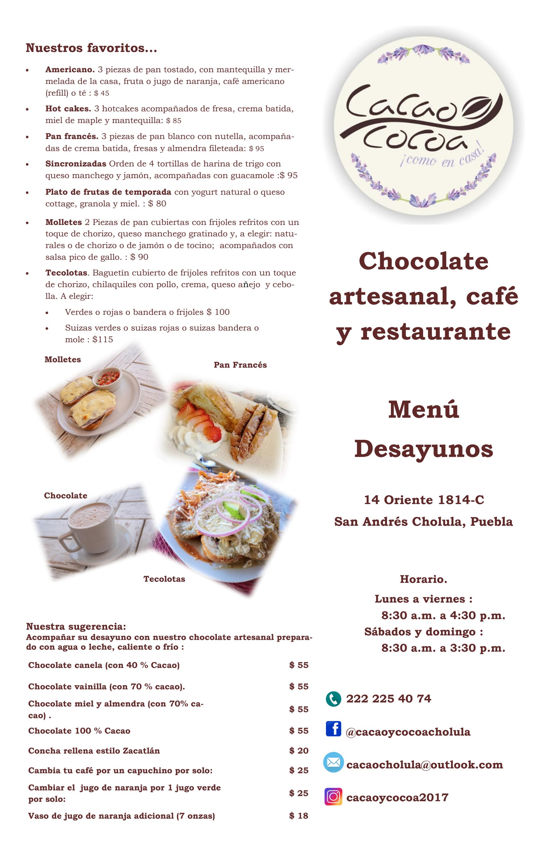 Menú | Cacao y Cocoa Cholula by Valor Marketing Studio - Issuu