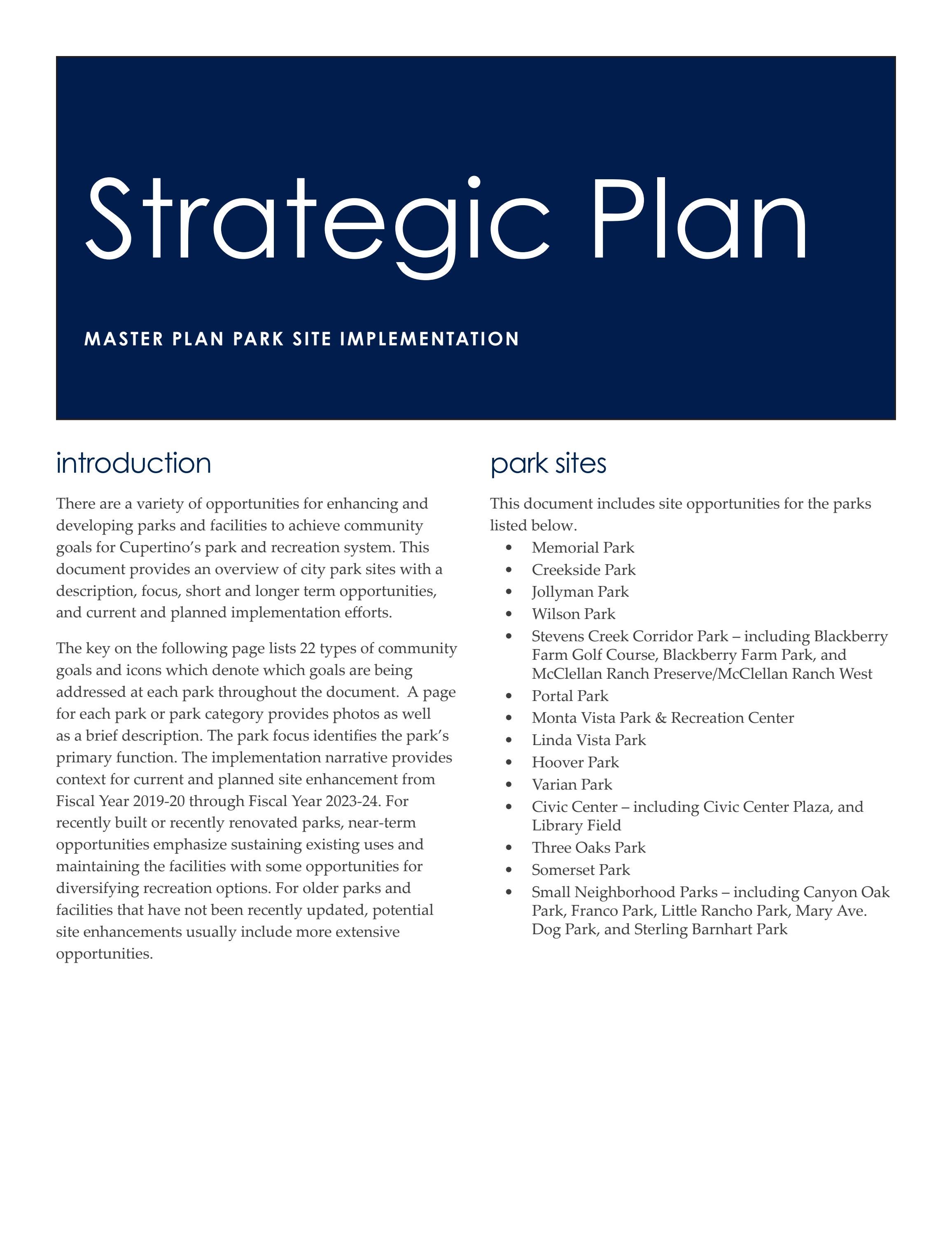 Parks and Recreation Strategic Plan by Park Site by City of Cupertino ...