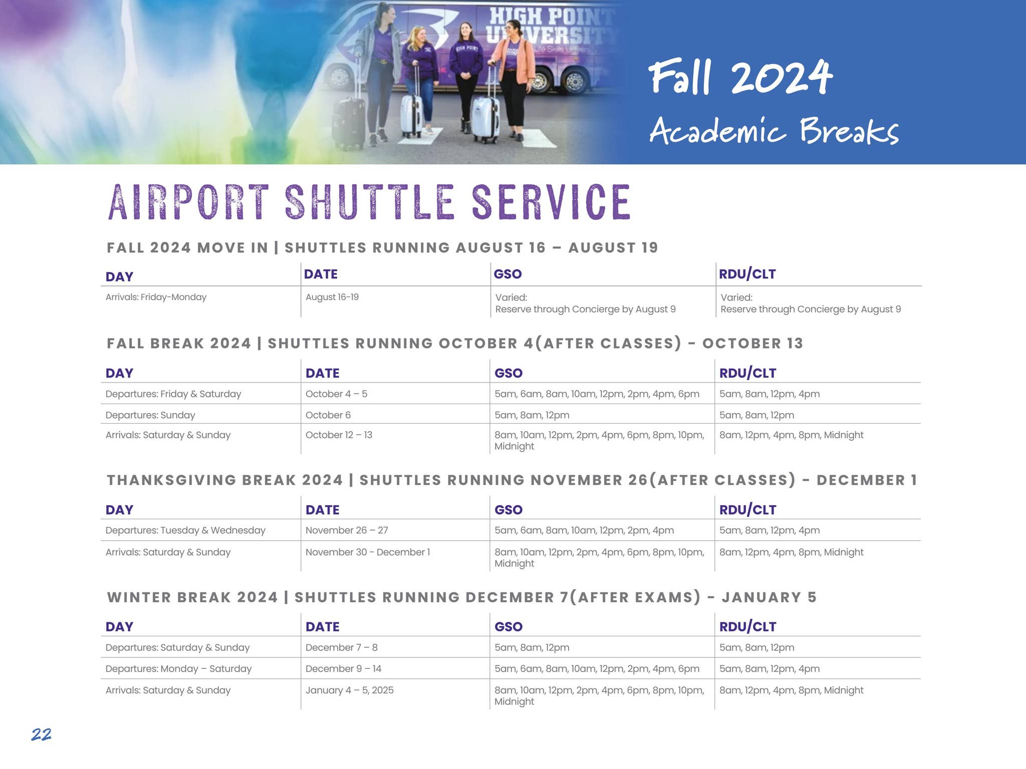 Airport Shuttle Schedule | Campus Concierge | High Point University by ...