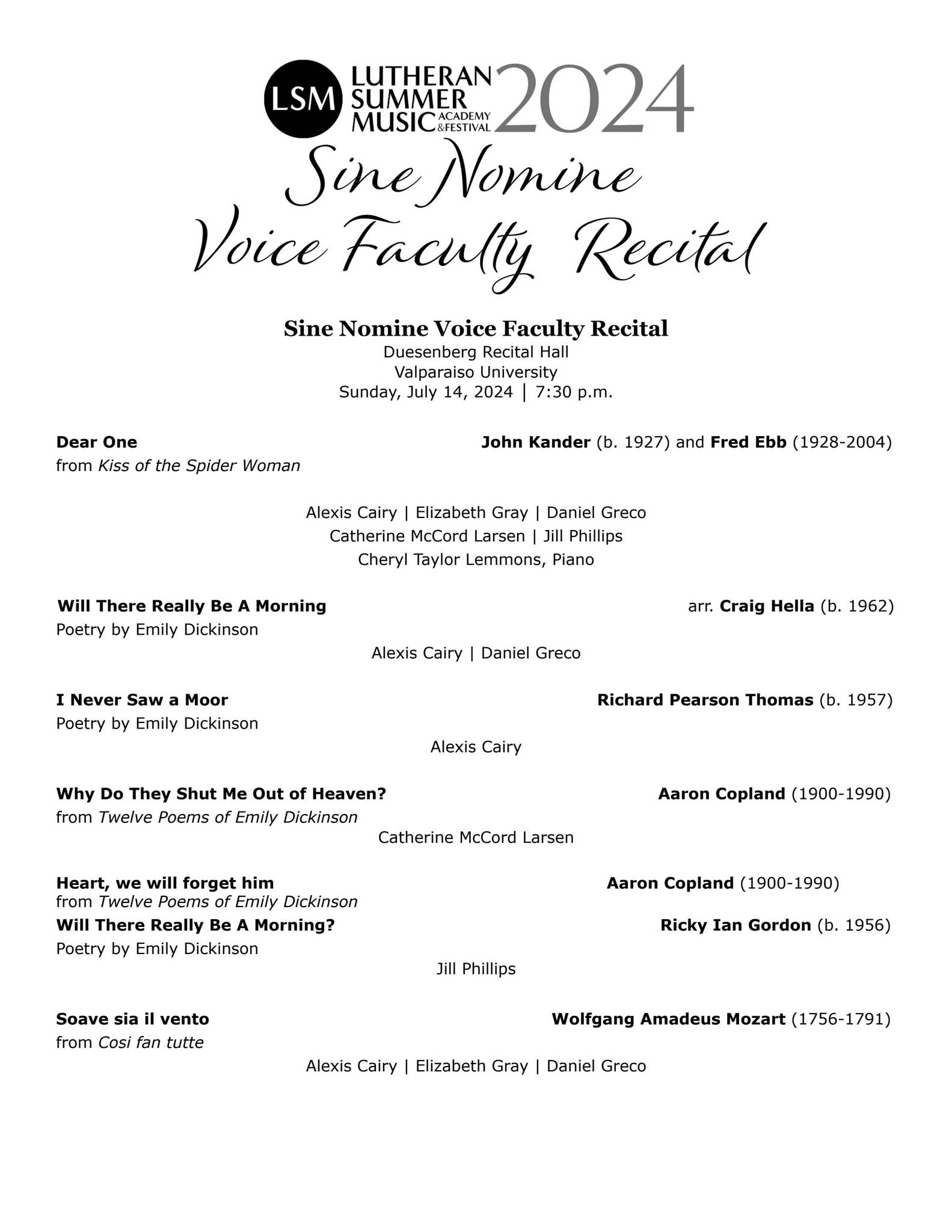 Sine Nomine Voice Faculty Recital | July 14, 2024 by Lutheran Summer ...