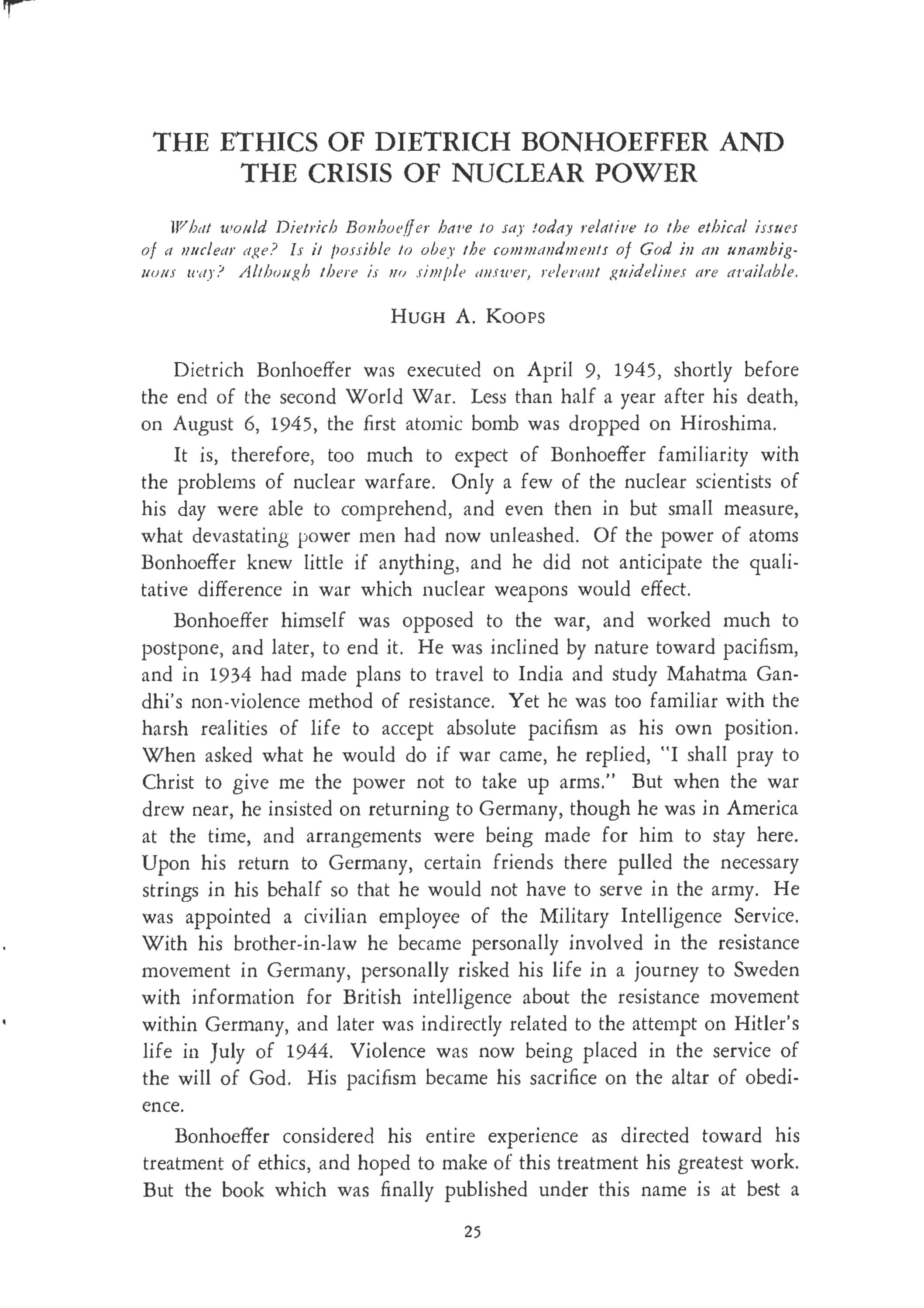 The Ethics of Dietrich Bonhoeffer and the Crisis of Nuclear Power by ...