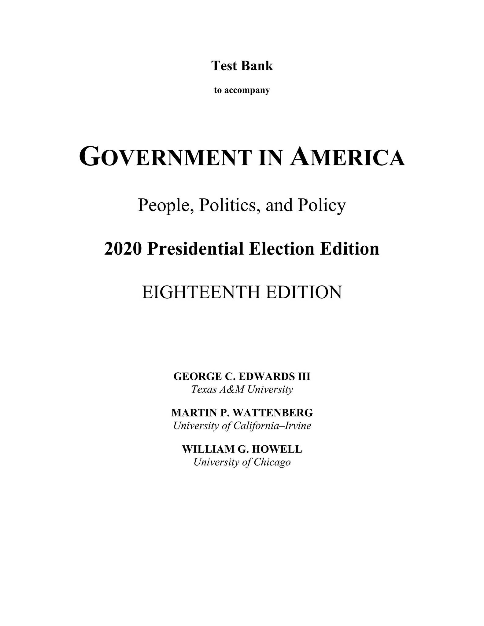 Government in America People, Politics, and Policy, 18th edition George ...