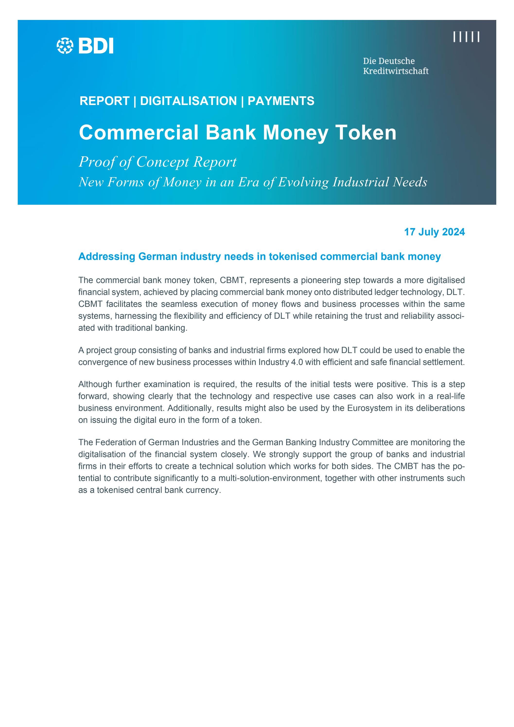 Commercial Bank Money Token by Bundesverband der Deutschen Industrie e ...