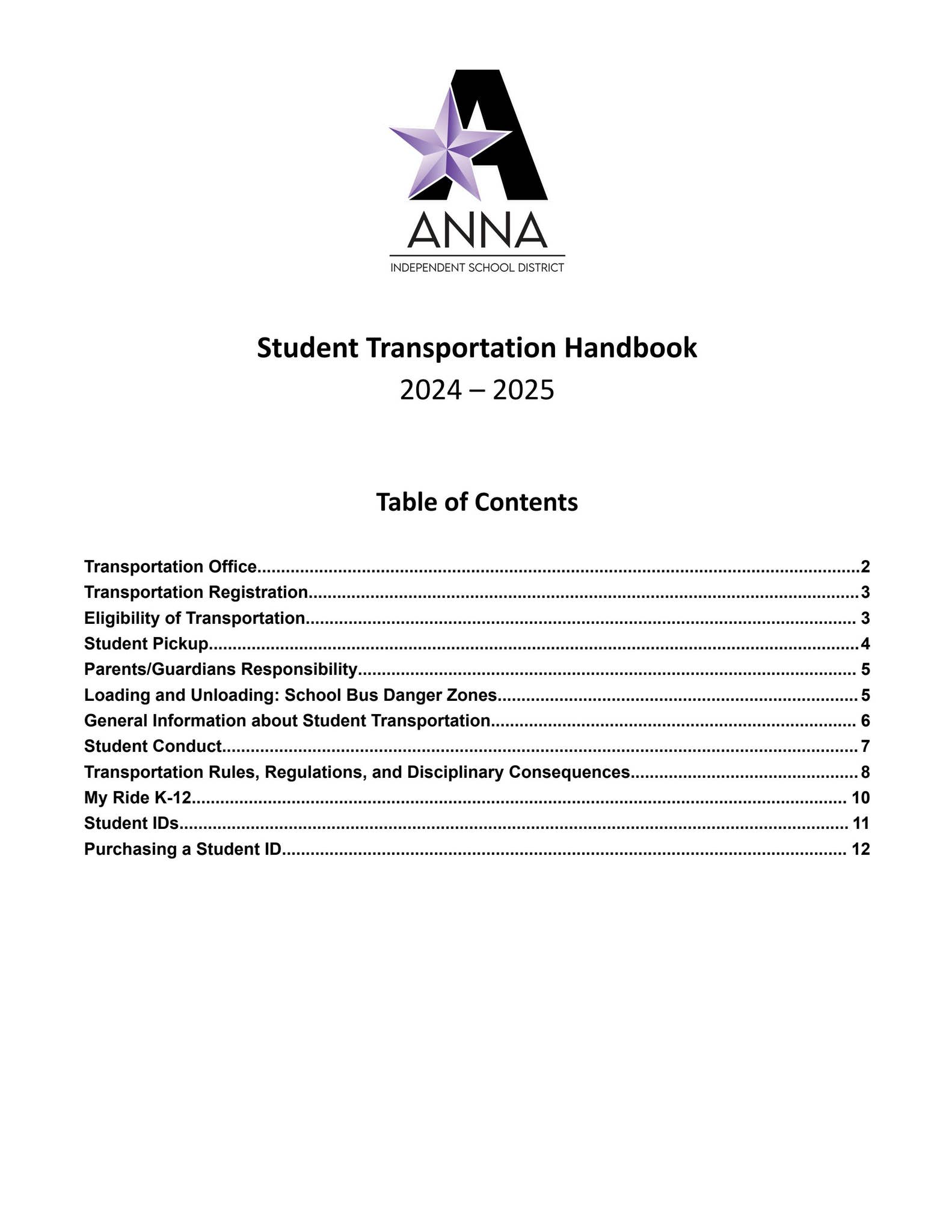 24-24 Student Transportation Handbook by Anna ISD - Issuu