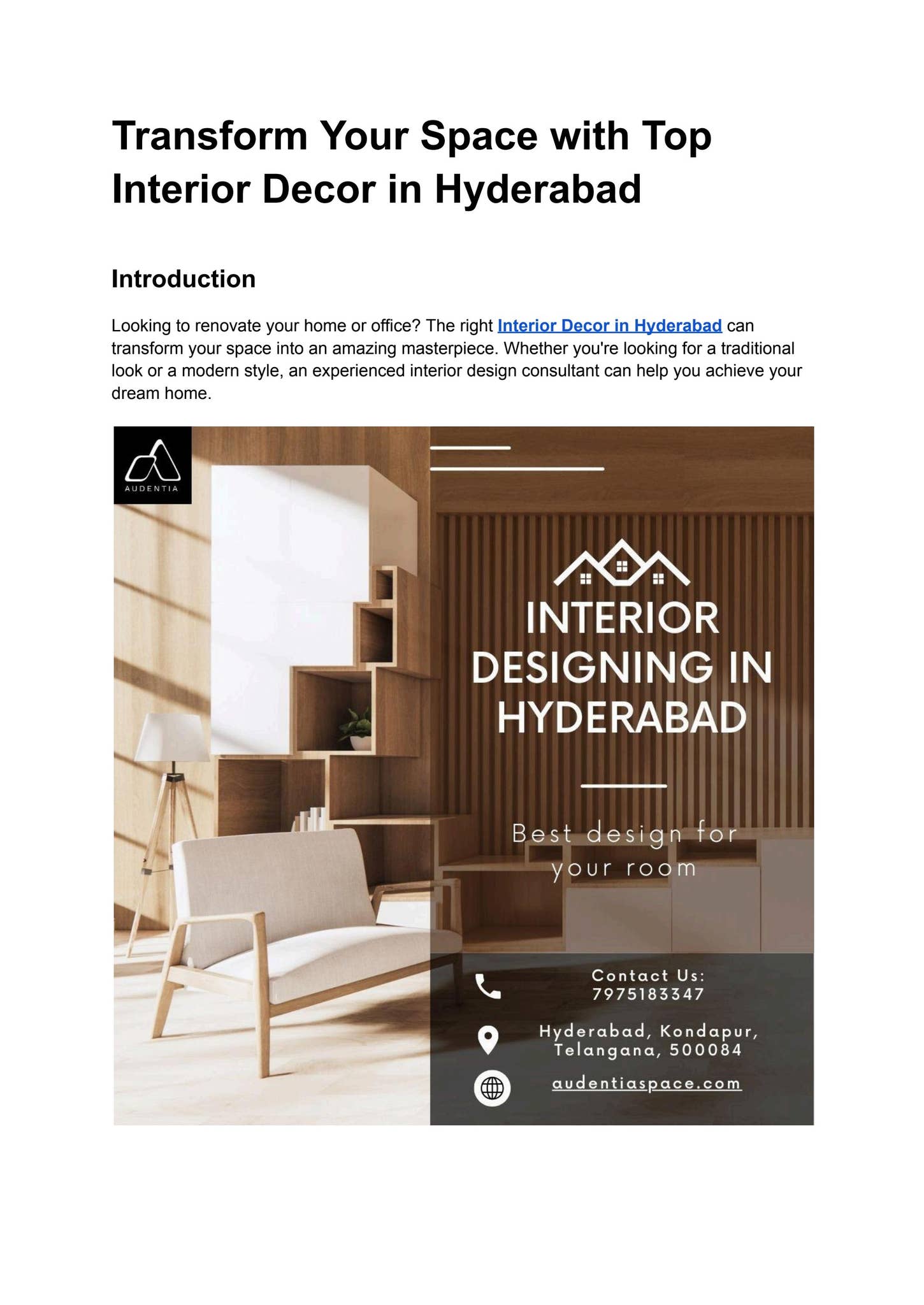 Transform Your Space with Top Interior Decor in Hyderabad by Audentia ...