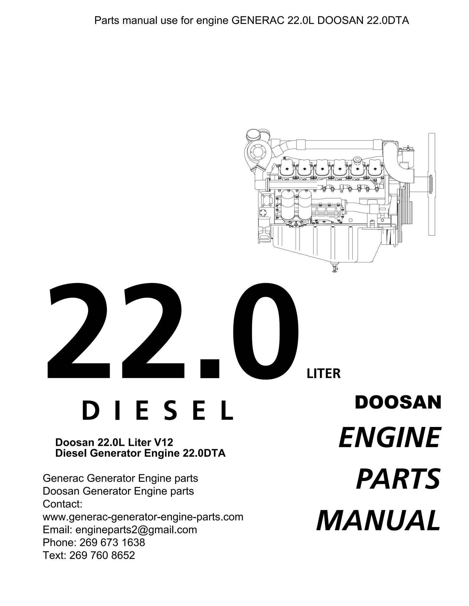 Generac Doosan 22.0 Liter V12 Diesel 22.0DTA Generator Engine Parts ...