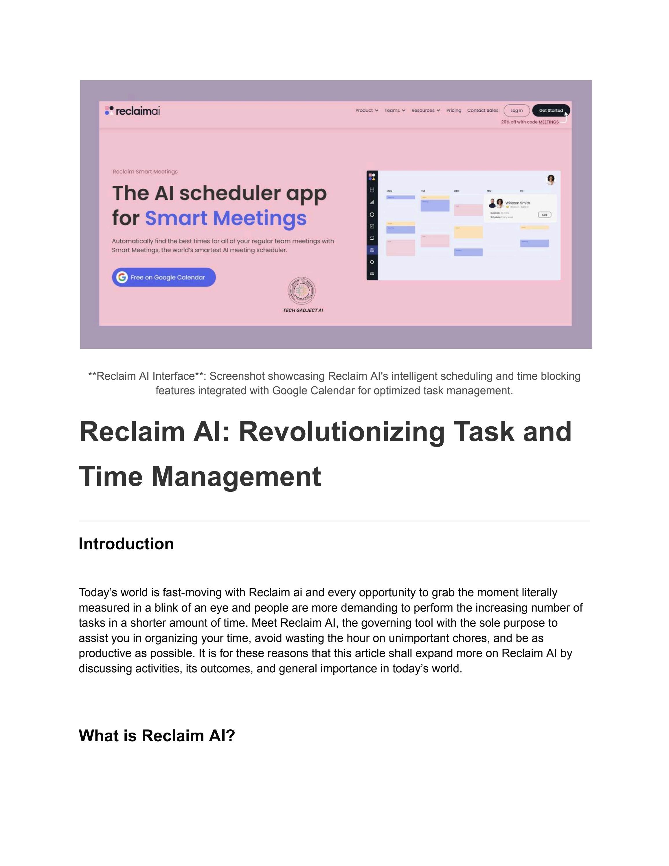 Reclaim AI: Revolutionizing Task and Time Management by Tech Gadget AI ...