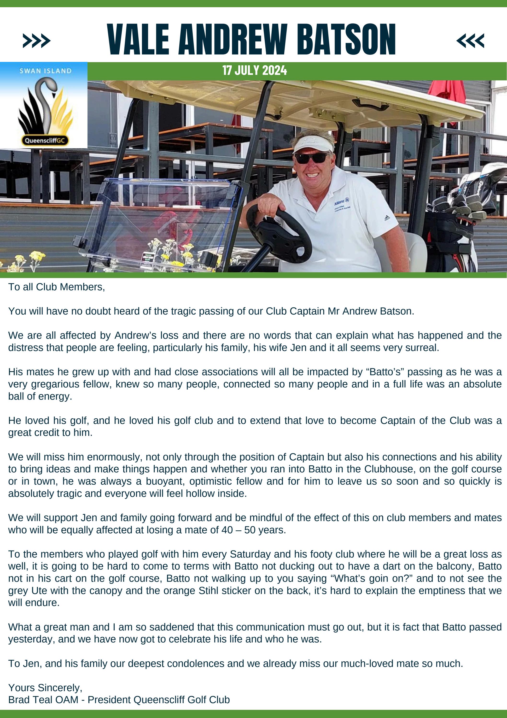 Vale Andrew Batson by queenscliffgolfclub - Issuu