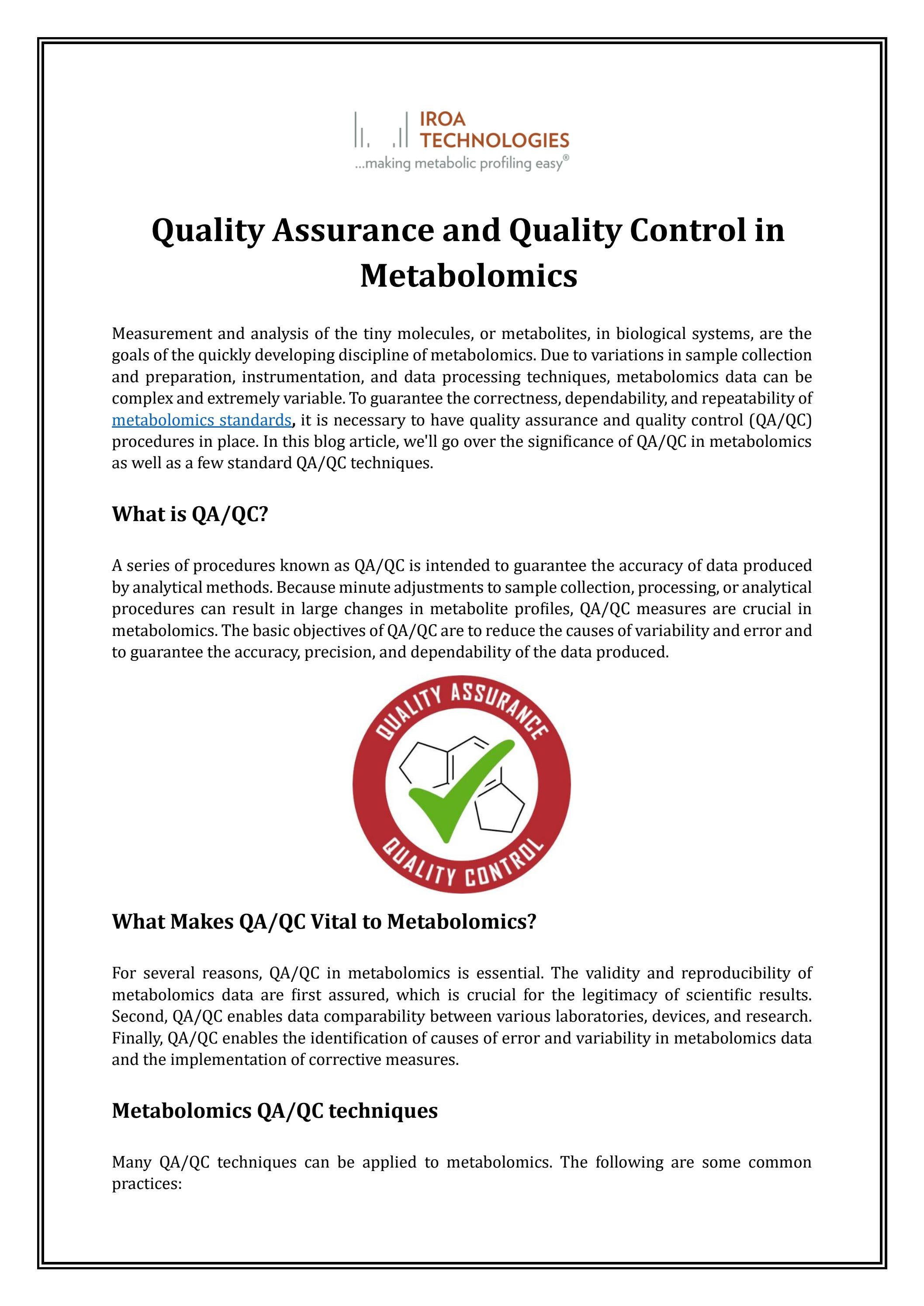 Quality Assurance and Quality Control in Metabolomics by IROA ...