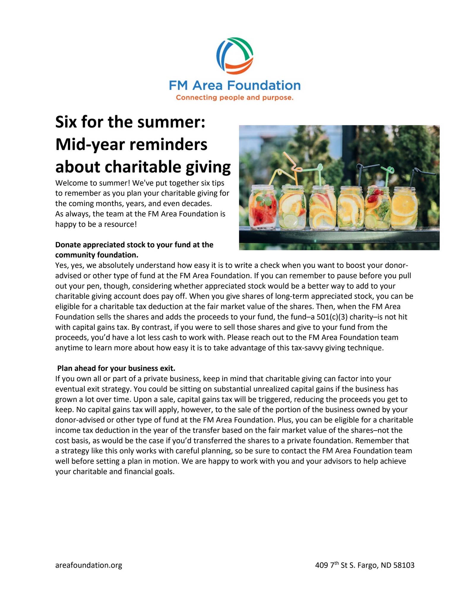 Six for the summer: Mid-year reminders about charitable giving by FM ...