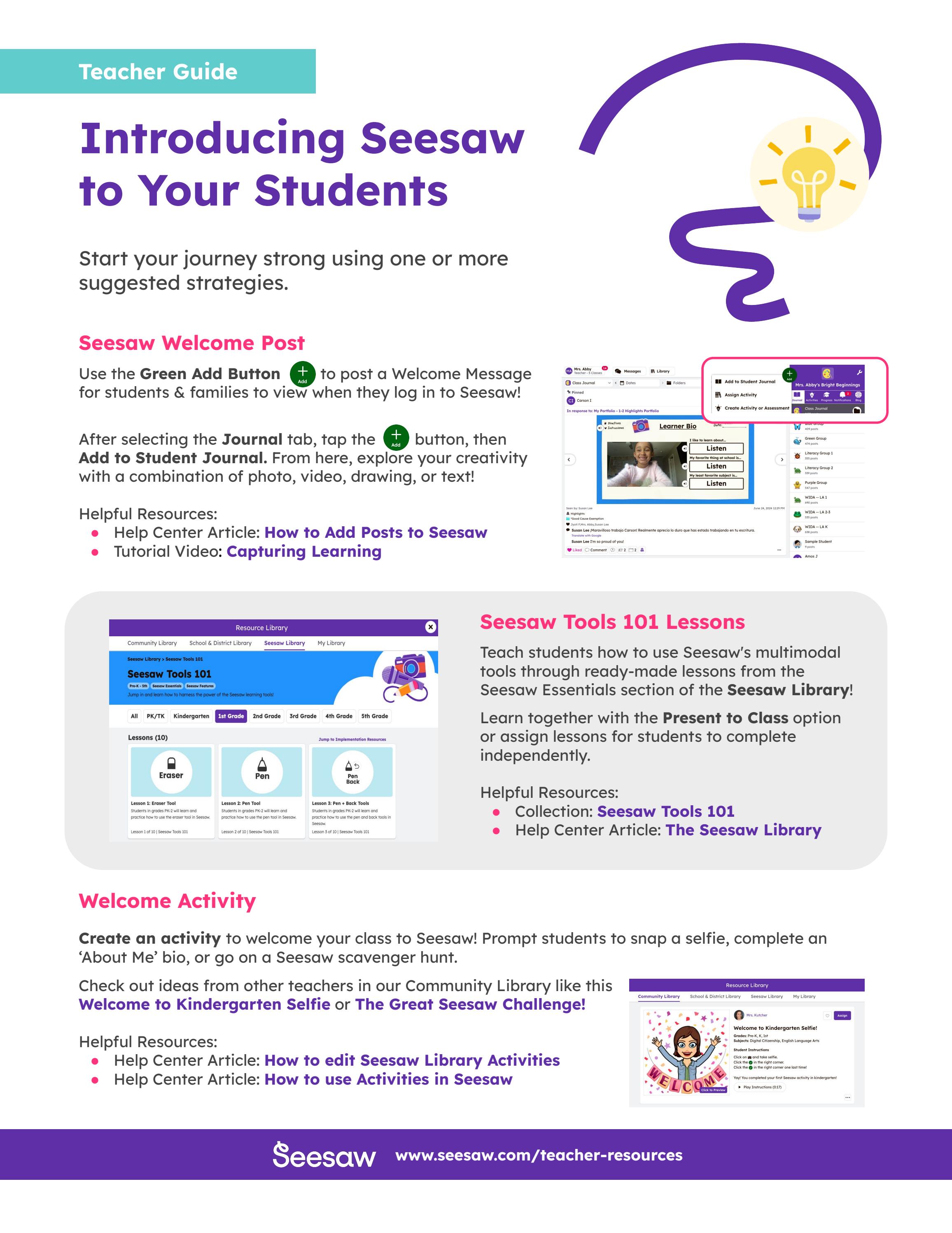 Teacher Guide: Introducing Seesaw to Your Students by seesawlearning ...