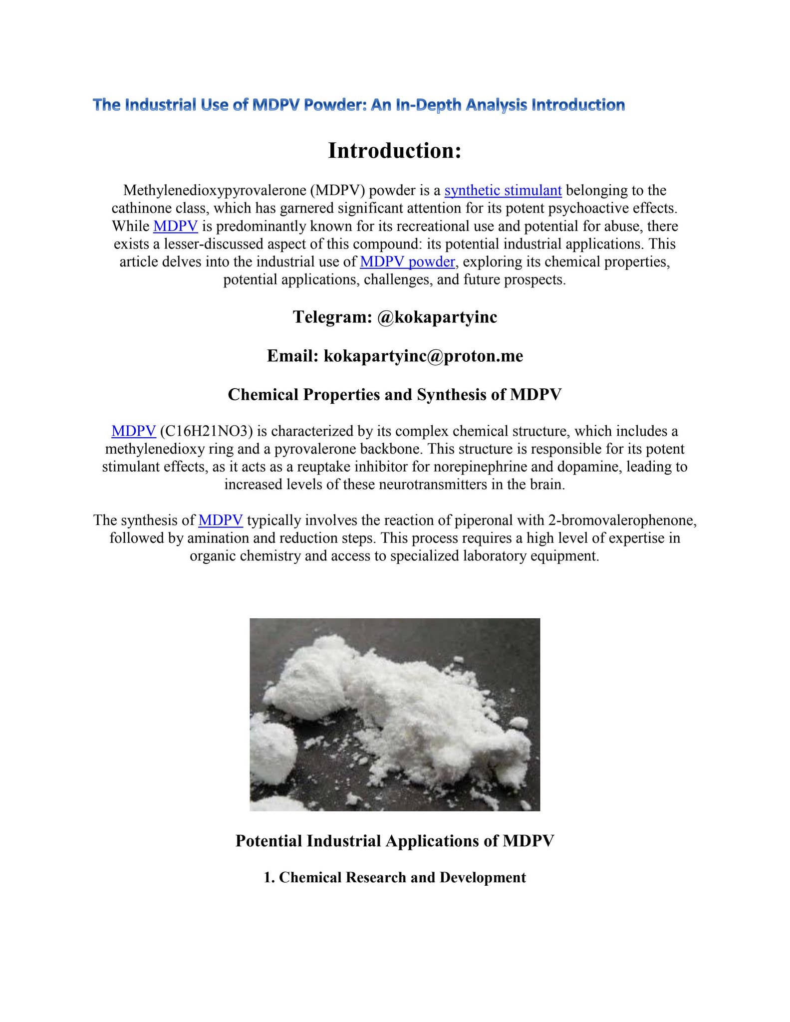 The Industrial Use of MDPV Powder: An In-Depth Analysis Introduction by ...