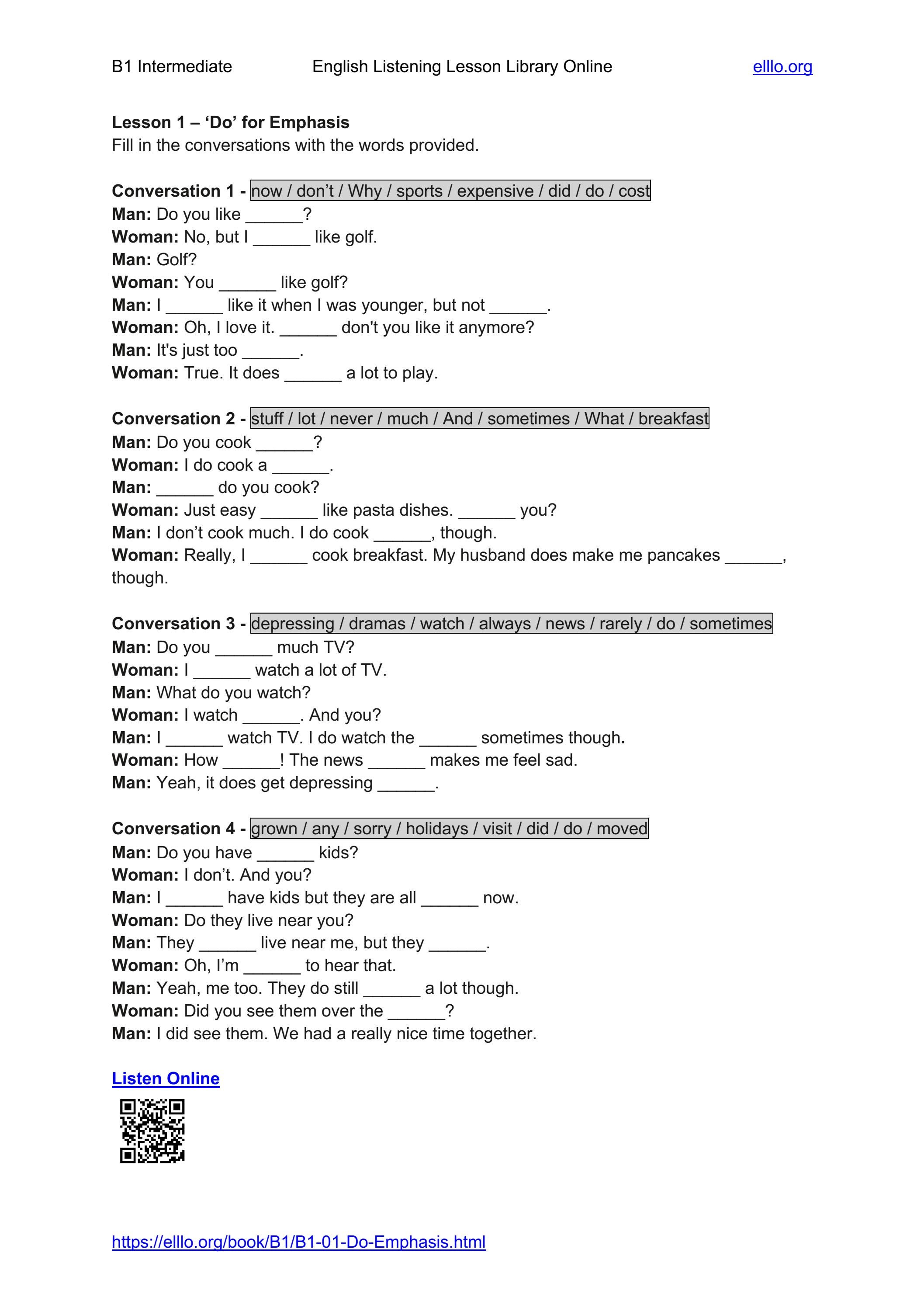 B1 - Intermediate English Conversations - Sound Grammar by ELLLo by ...