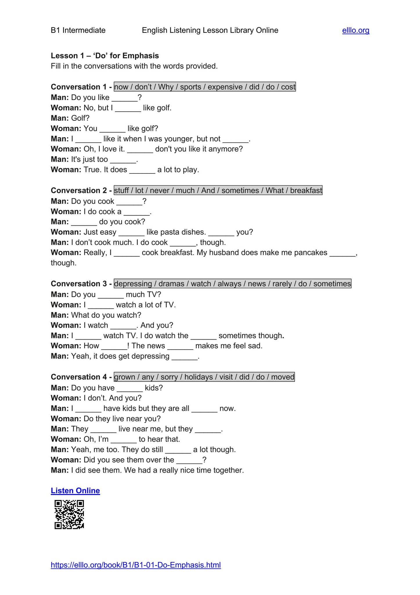 B1 - Intermediate English Conversations - Sound Grammar by ELLLo by ...