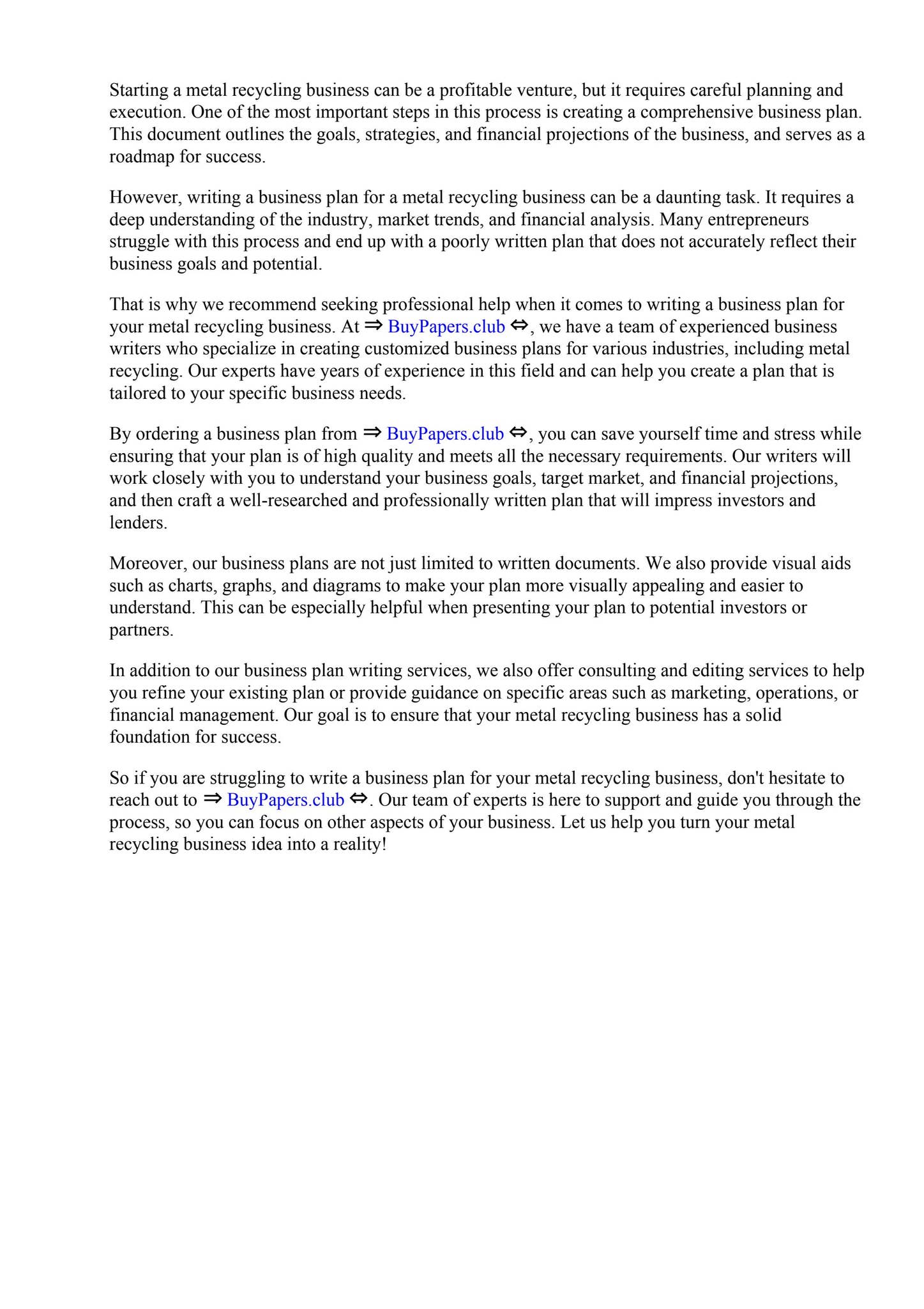 Metal Recycling Business Plan Sample by Shanthi - Issuu