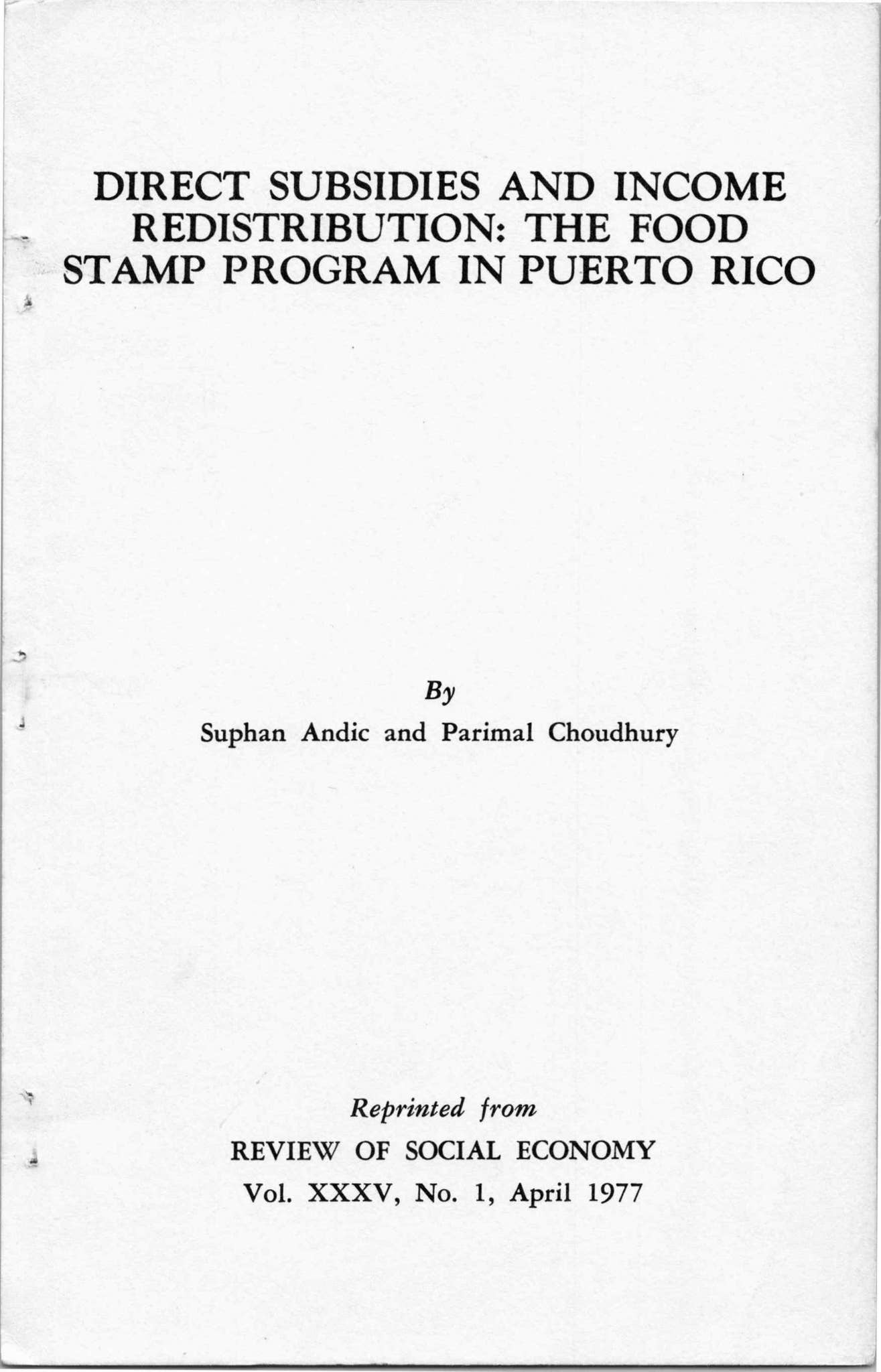 Direct Subsidies and Income Redistribution: The Food Stamp Program in ...