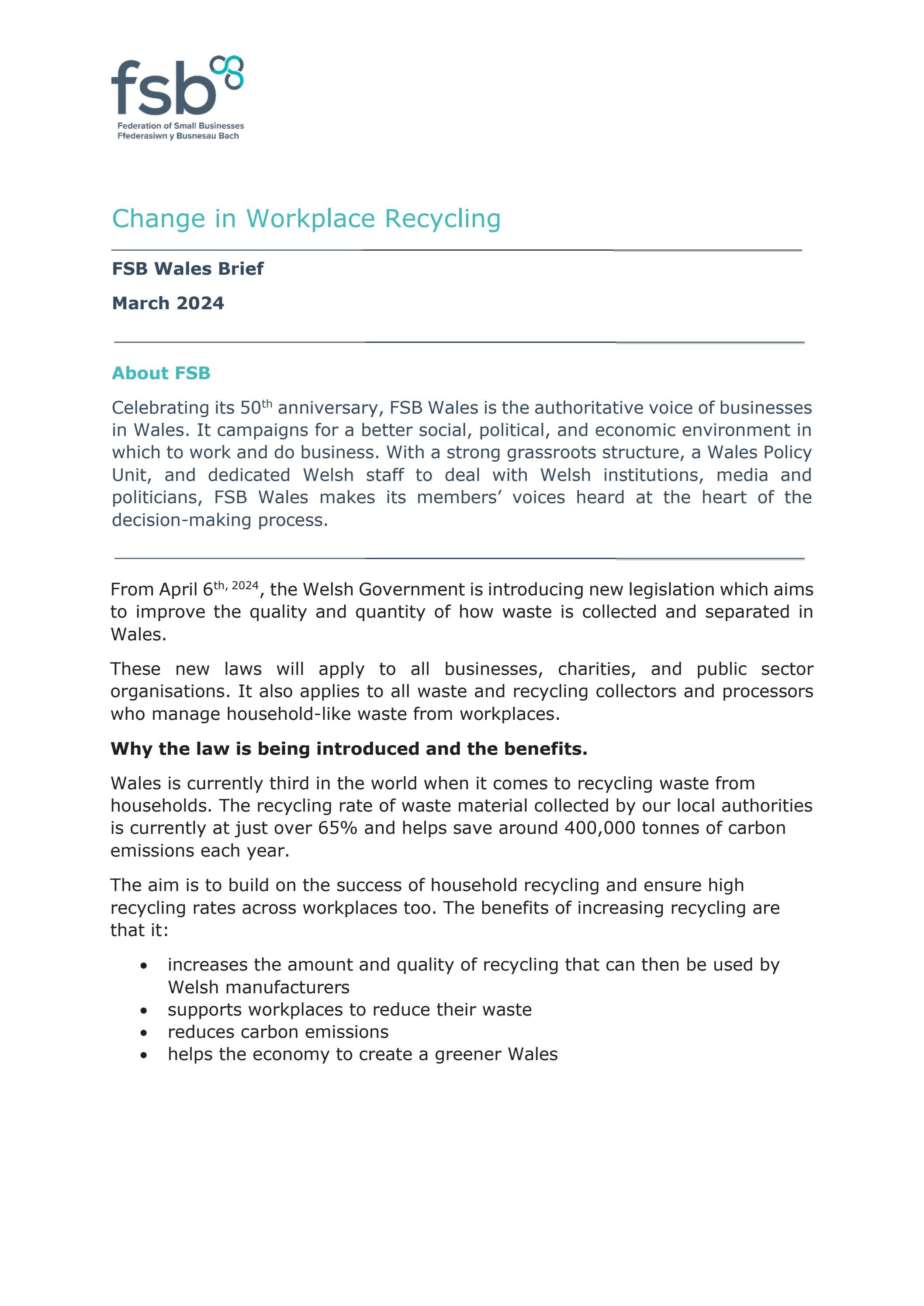 Workplace Recycling in Wales by Federation of Small Businesses - Issuu